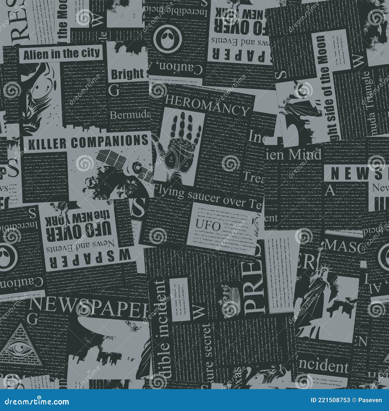 Abstract Seamless Pattern on a Newspaper Theme Stock Vector ...