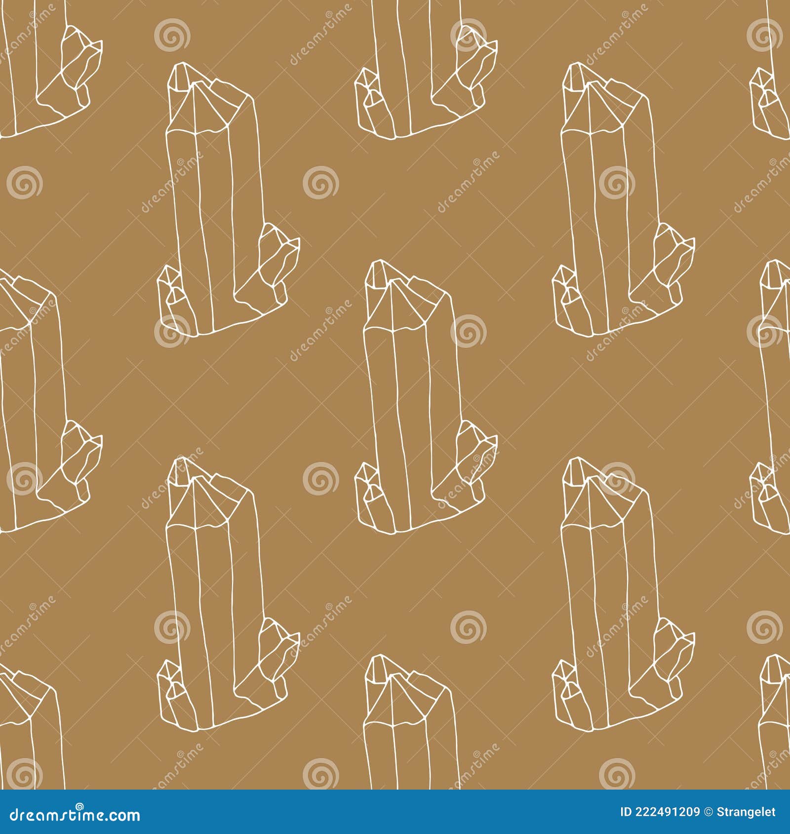 Monochrome Seamless Pattern with Hand Drawn White Crystals on Golden ...