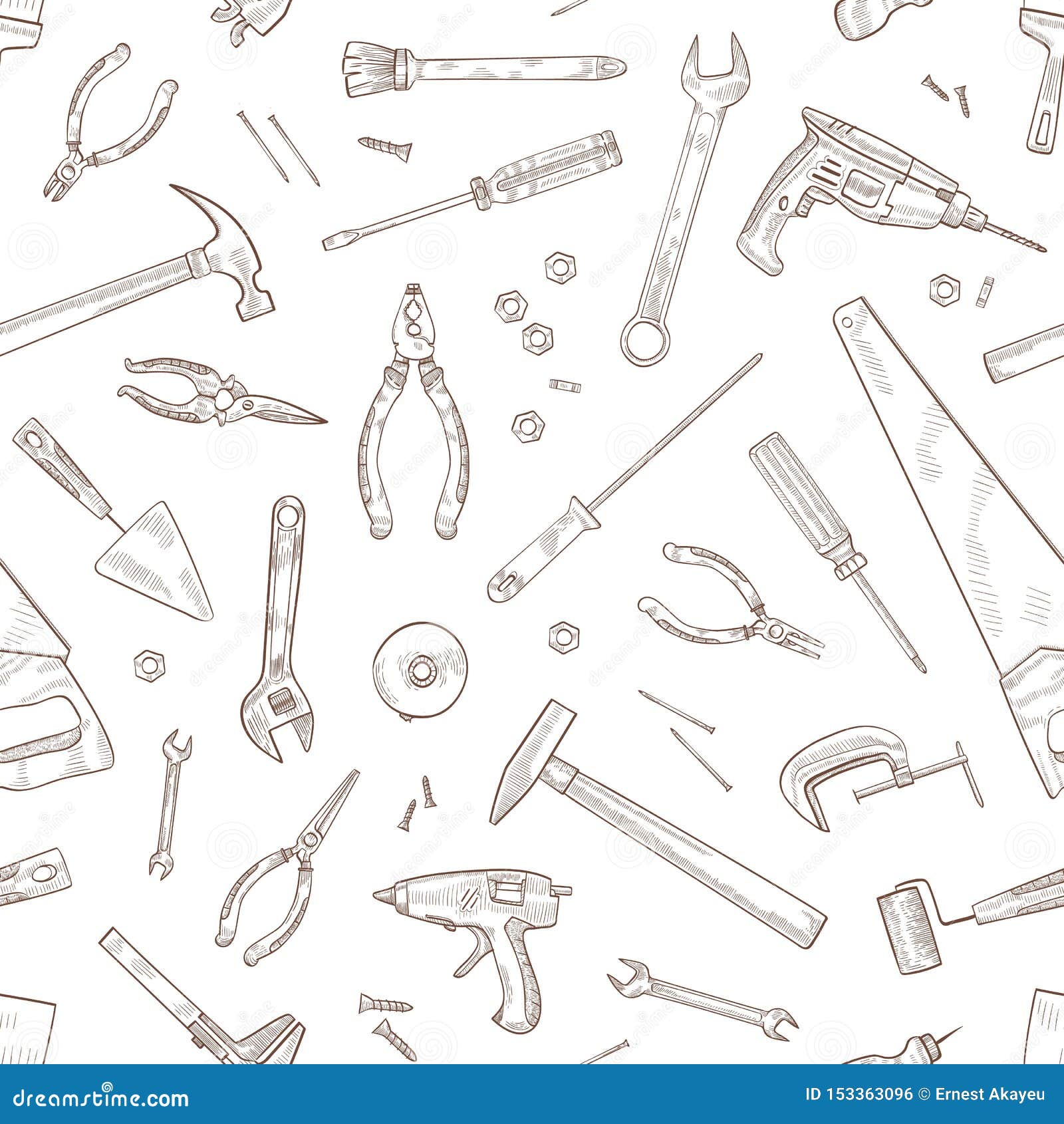 Monochrome Seamless Pattern with Manual and Powered Tools for ...