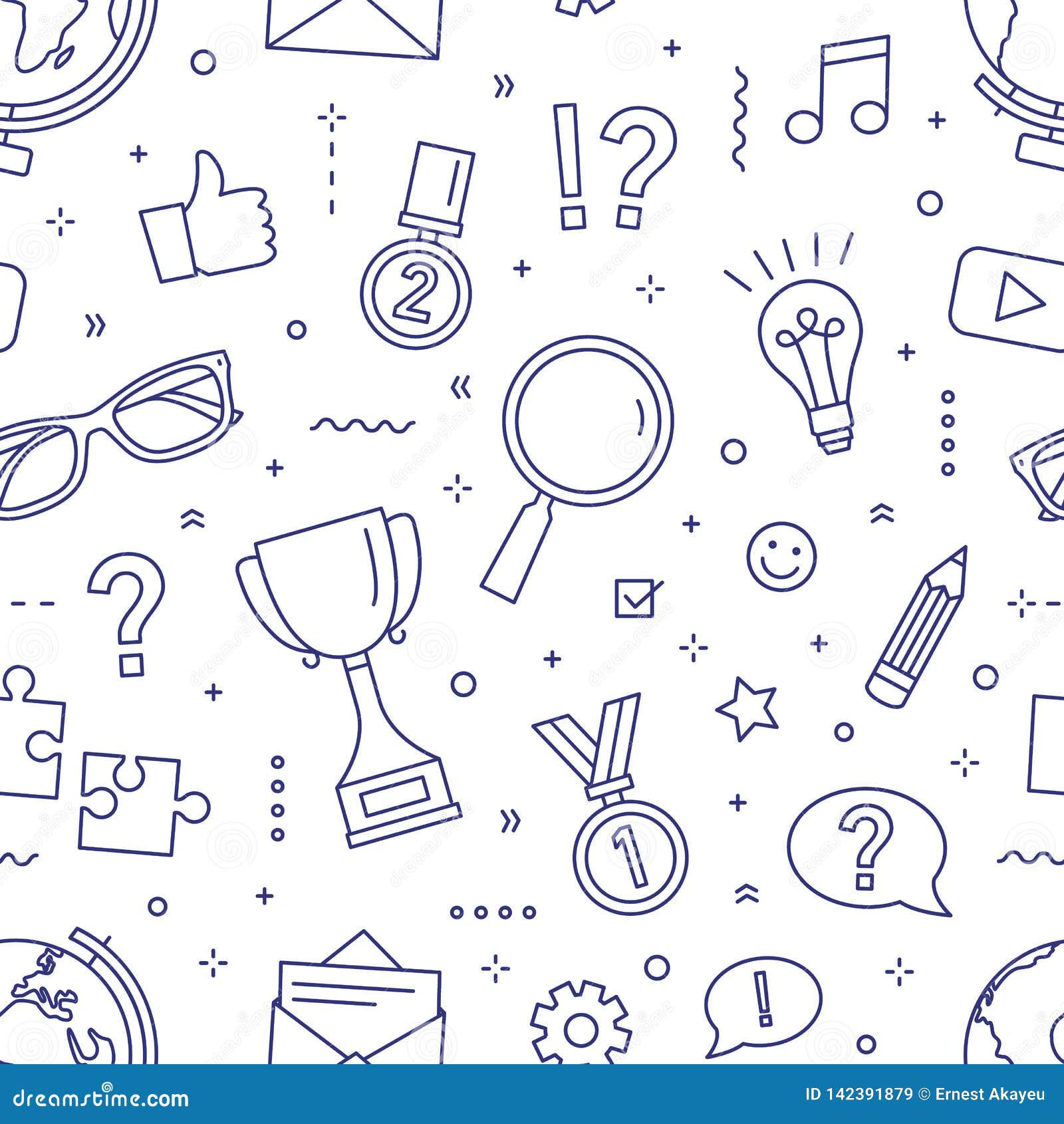 Monochrome Seamless Pattern with Puzzles, Riddles, Quiz Tournament or ...