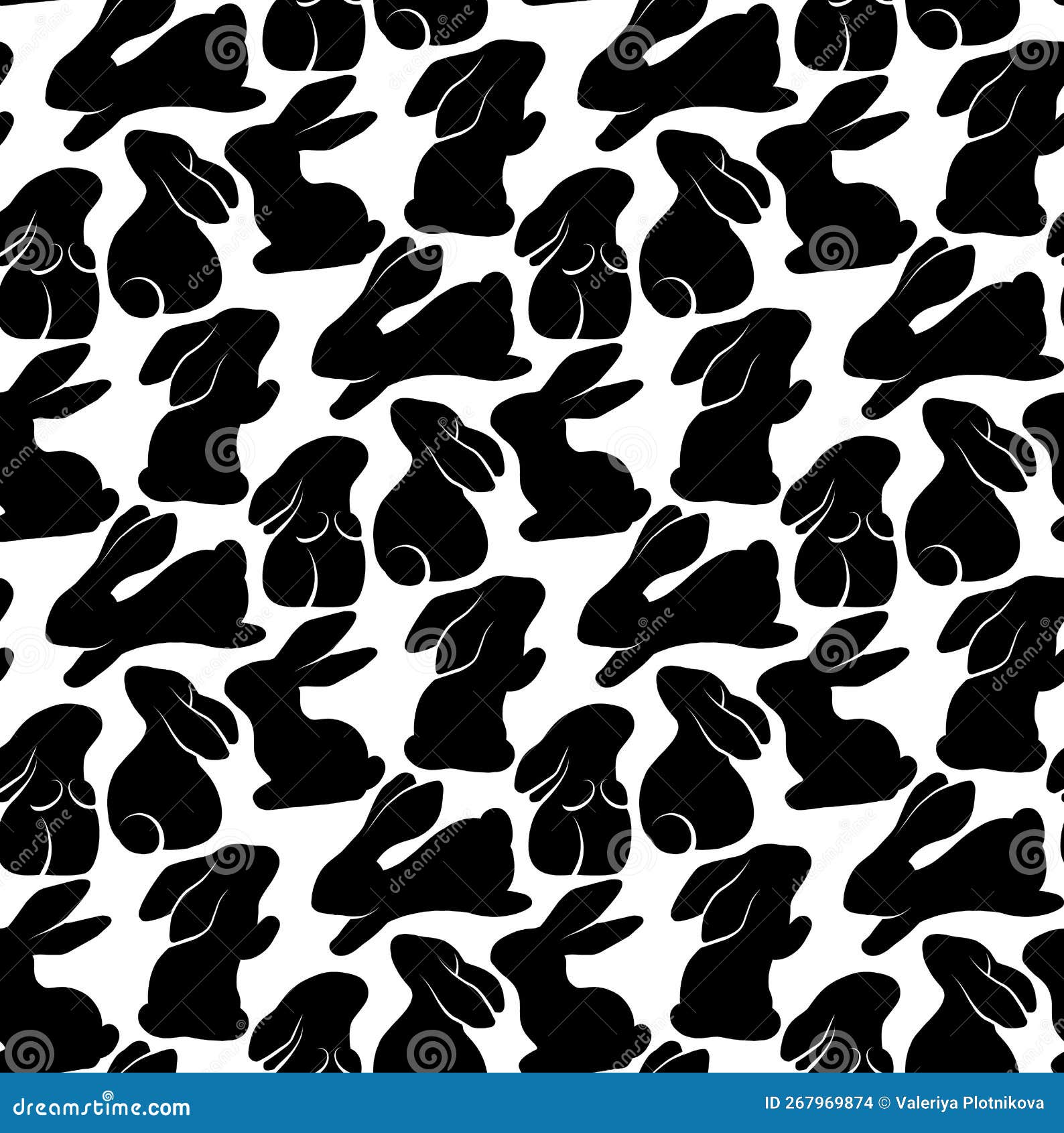 Monochrome Seamless Pattern with Rabbits in Various Poses. Vector ...