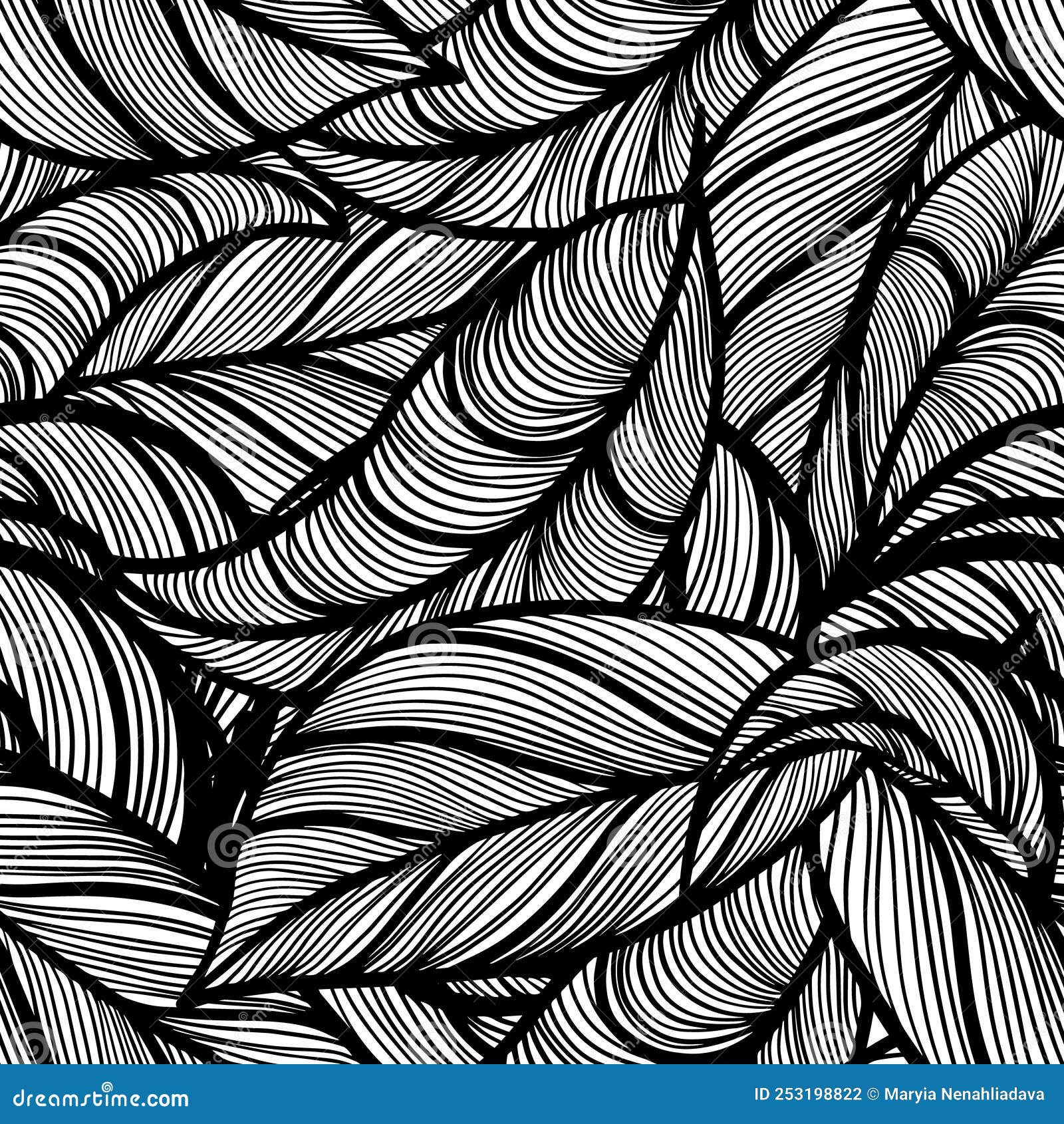 Monochrome Seamless Pattern of Tree Twigs Vector Illustration Stock ...