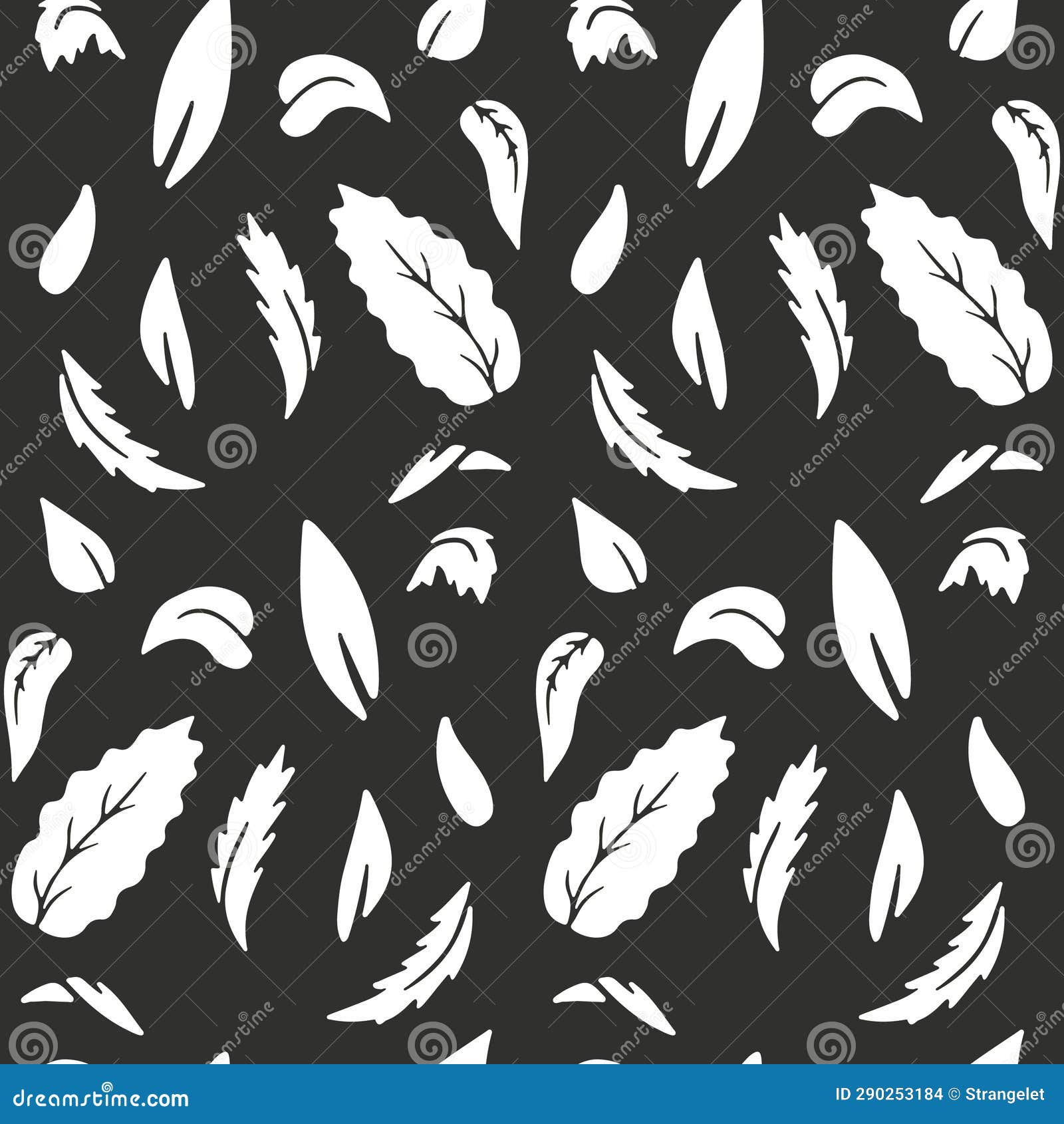 Monochrome Seamless Pattern with White Leaves on Black Stock ...