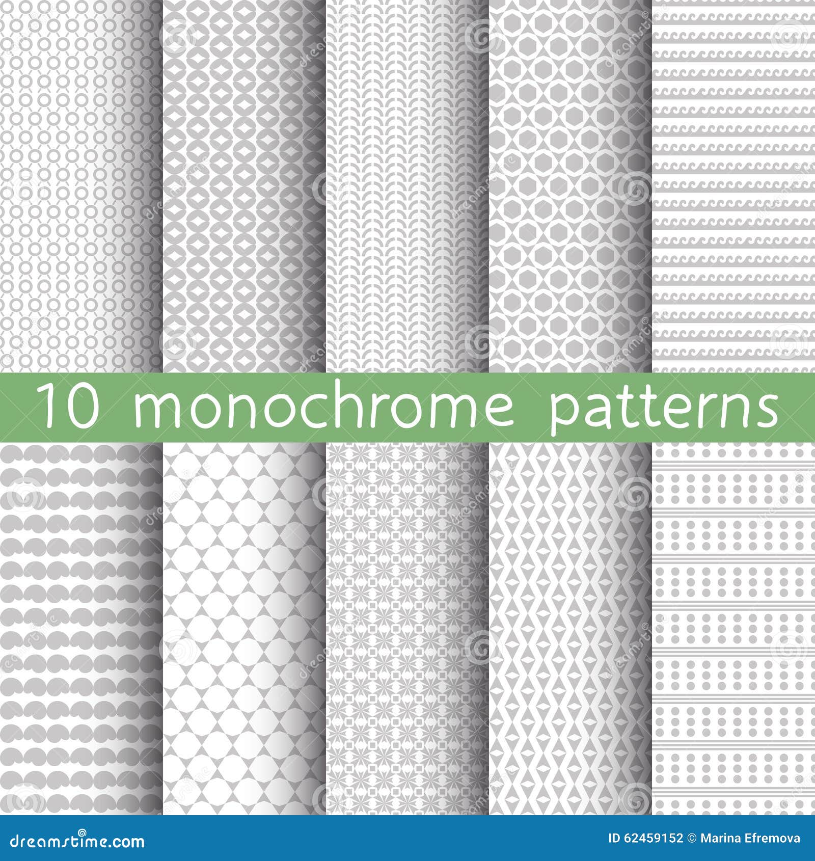 10 Monochrome Seamless Patterns Stock Vector - Illustration of nature ...