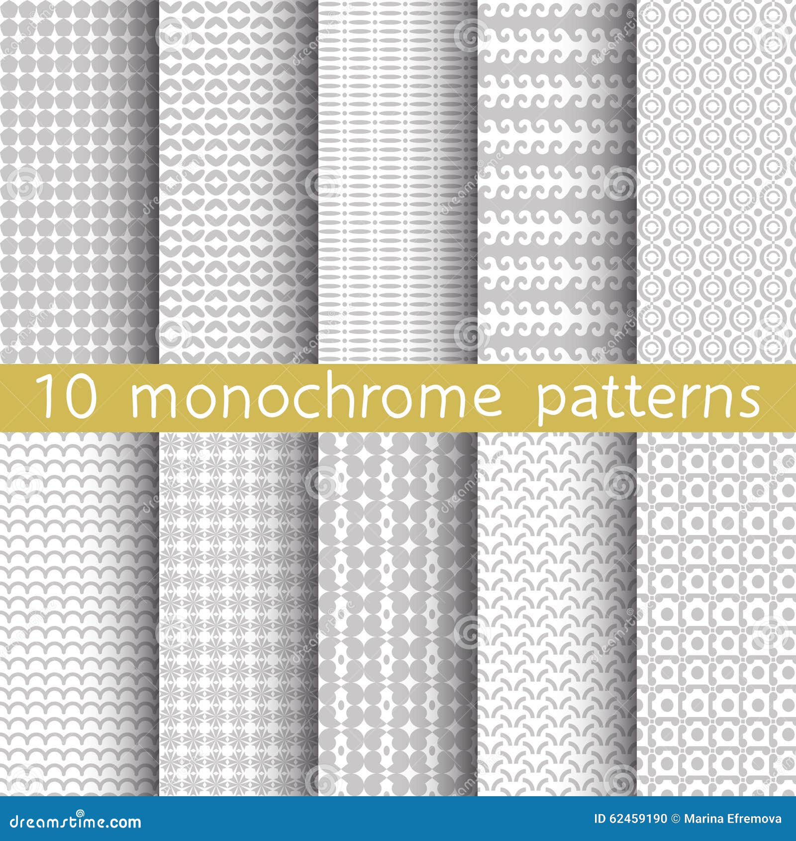 10 Monochrome Seamless Patterns. Stock Vector - Illustration of element ...