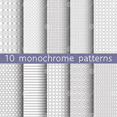 10 Monochrome Seamless Patterns Stock Vector - Illustration of design ...