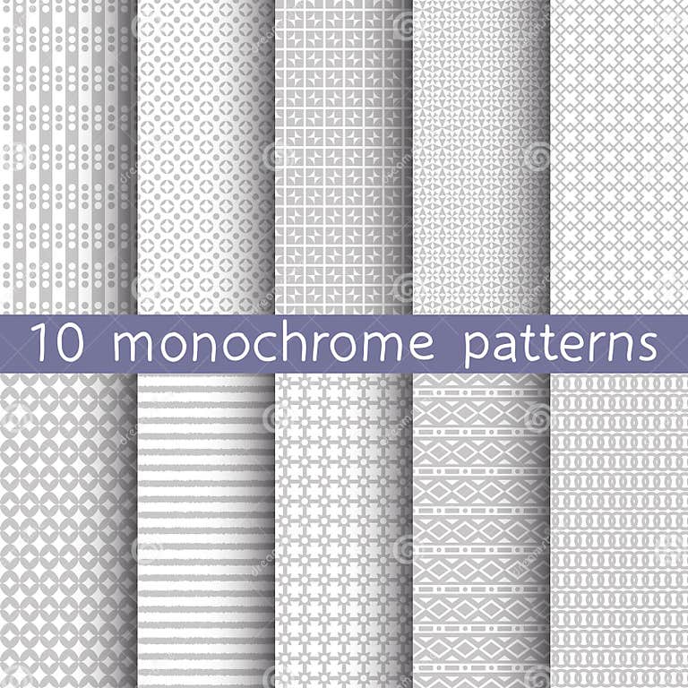 10 Monochrome Seamless Patterns Stock Vector - Illustration of design ...