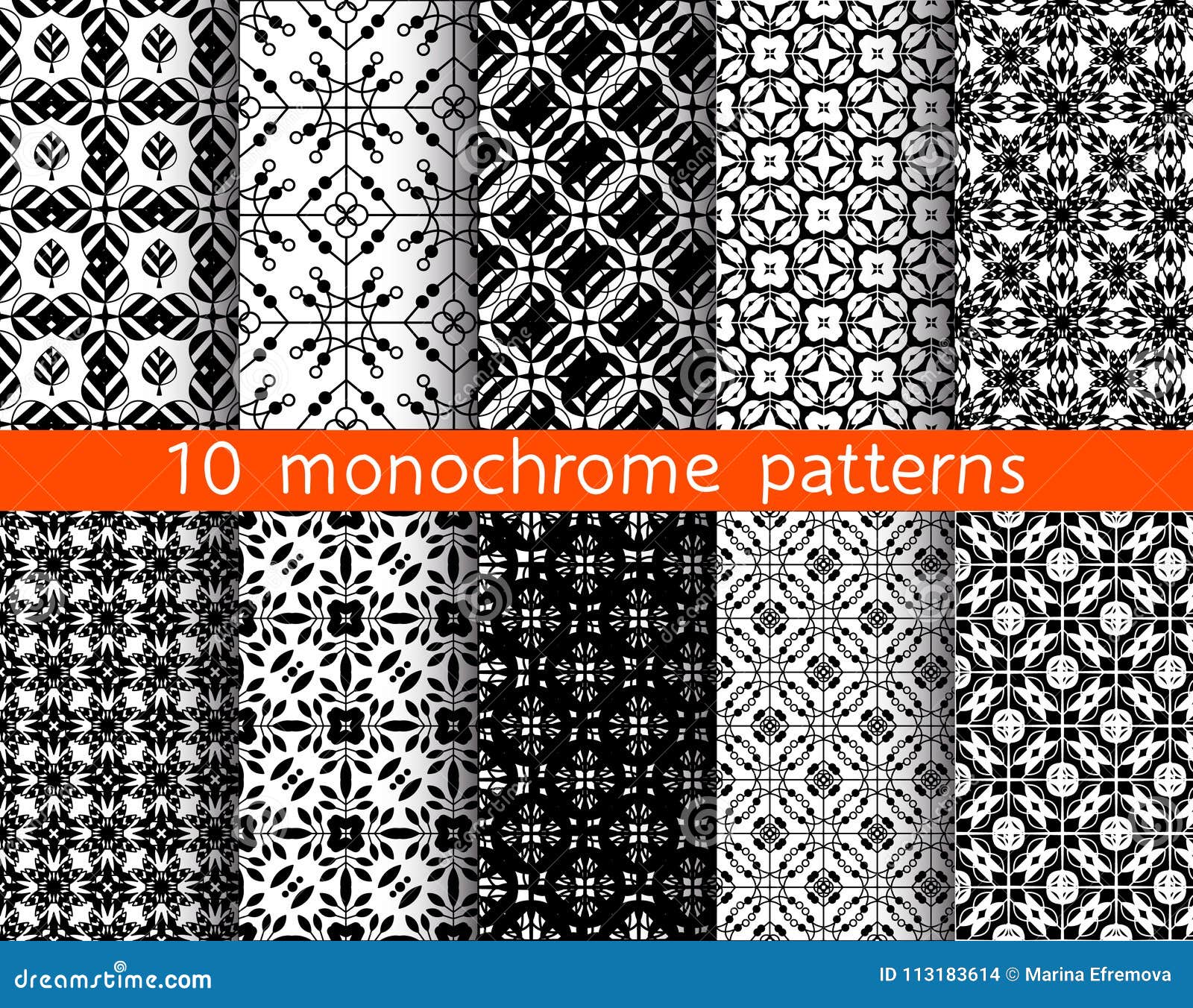 5 Monochrome Seamless Patterns for Universal Background. Stock Vector ...