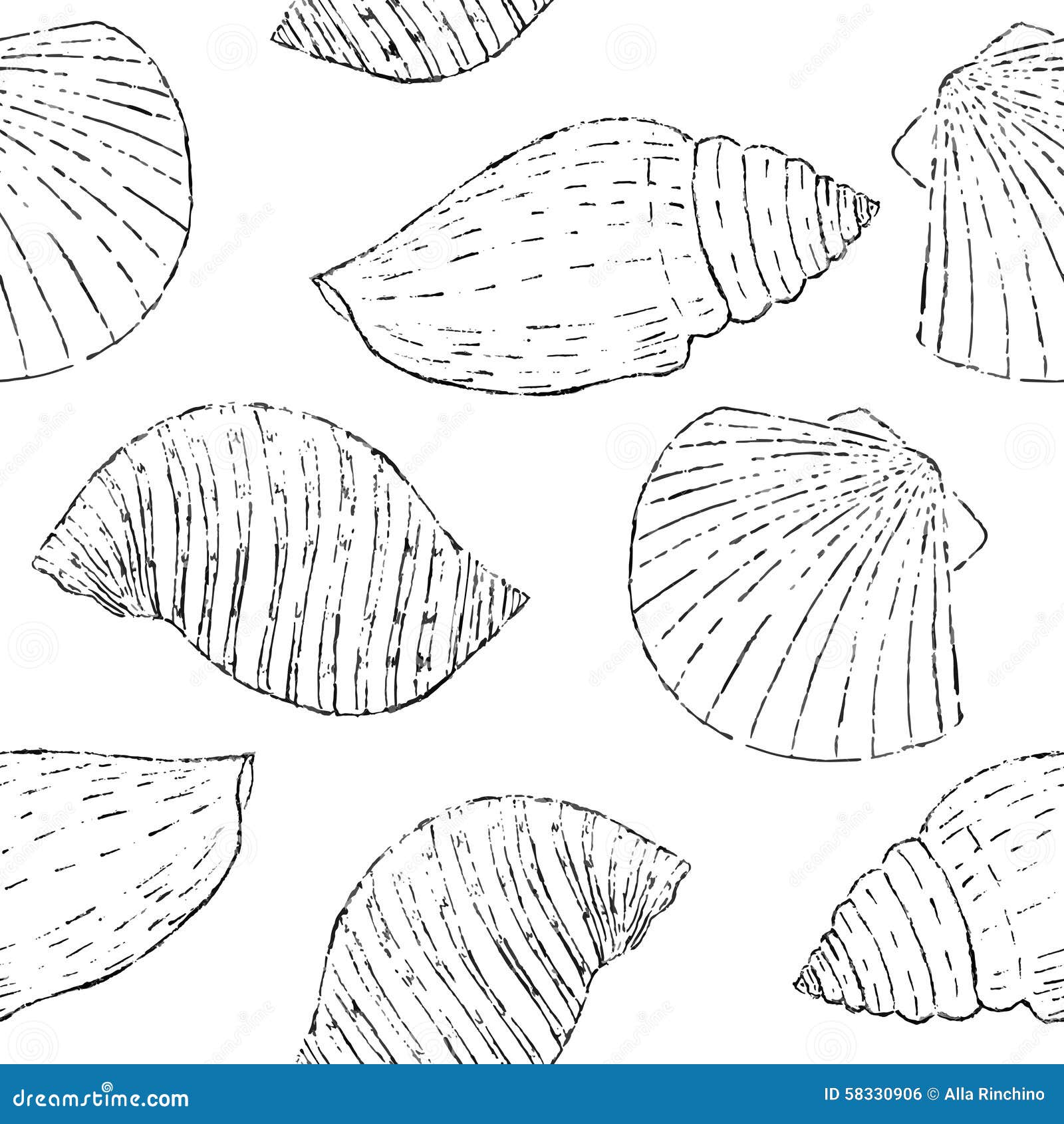 Monochrome Seamless with Sketch Seashells Stock Vector - Illustration ...