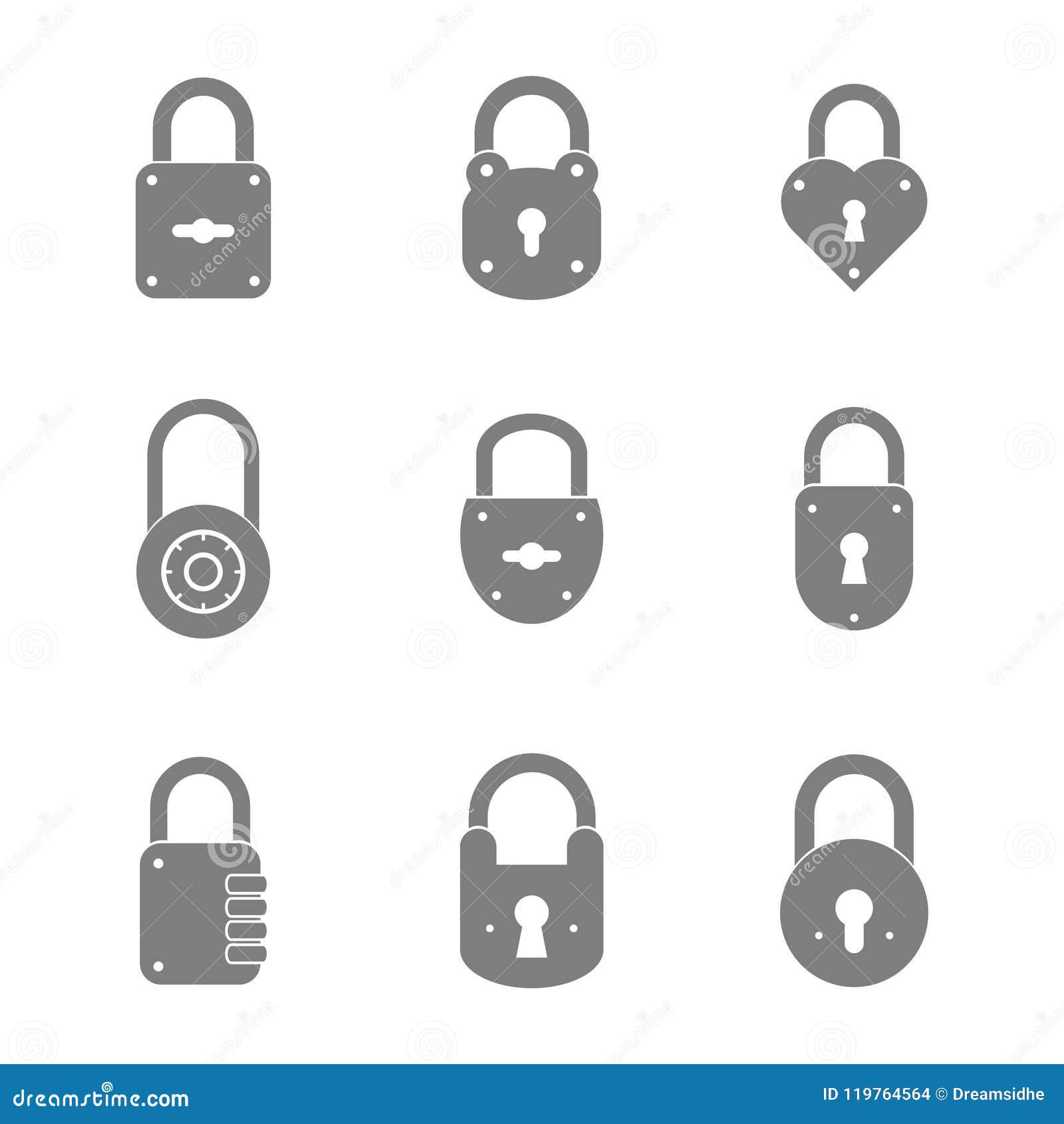 Monochrome Set with Lock Icons Stock Vector - Illustration of ...