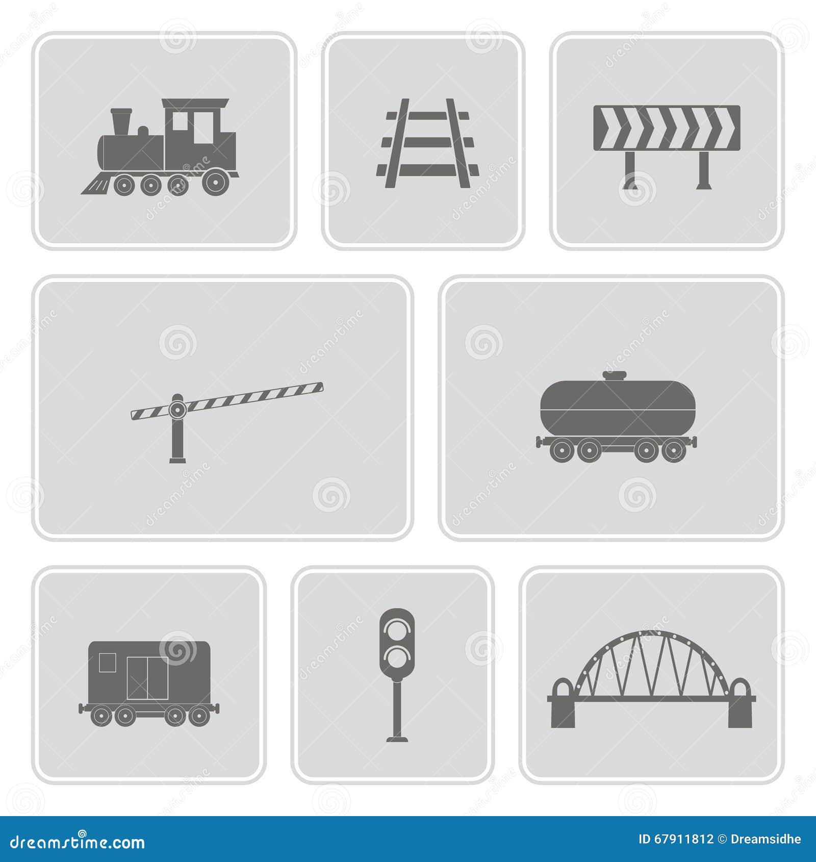 Monochrome Set with Railroad Icons Stock Vector - Illustration of track ...