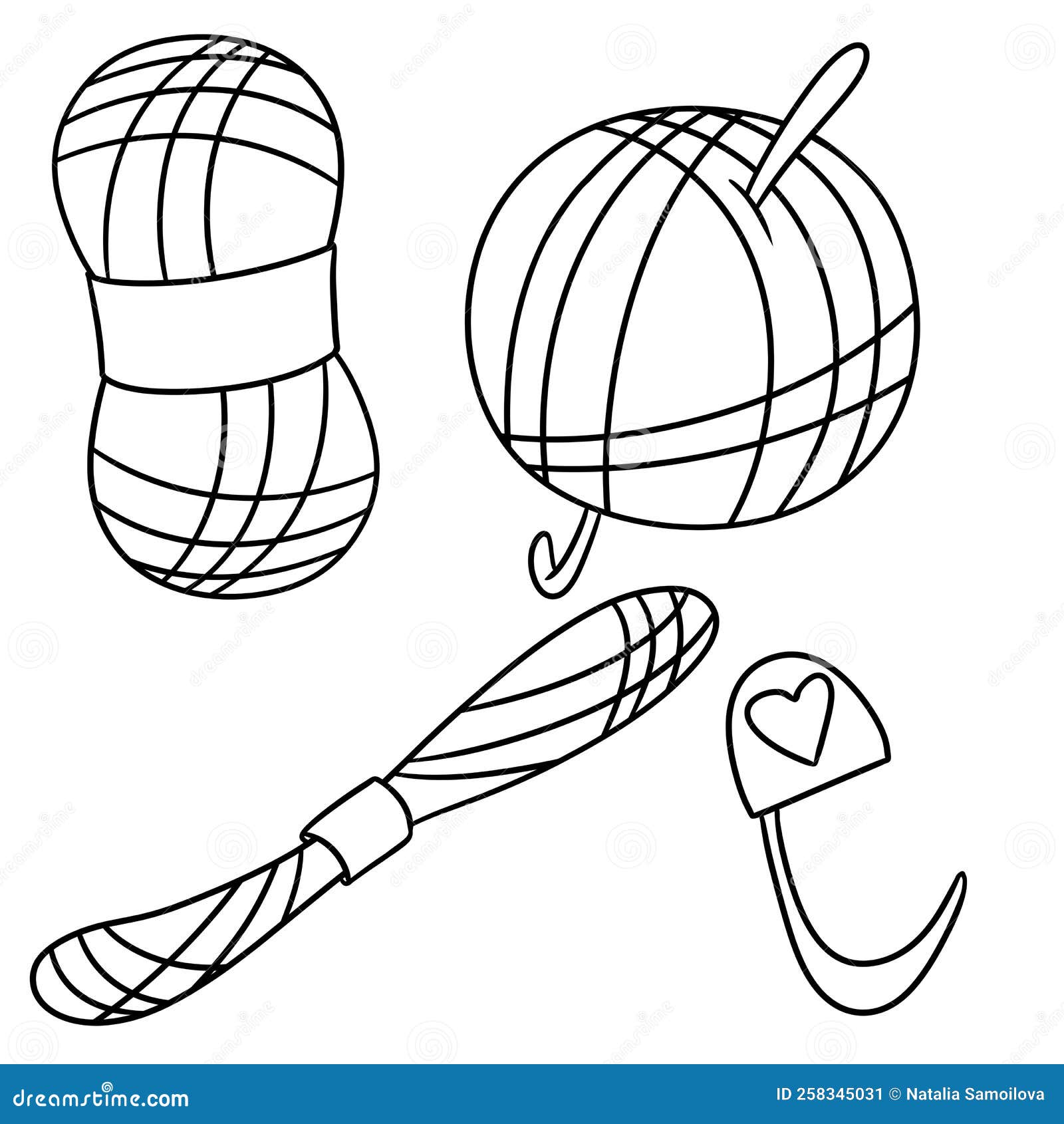 Monochrome Set of Thread Drawings for Needlework and Knitting, Cartoon ...