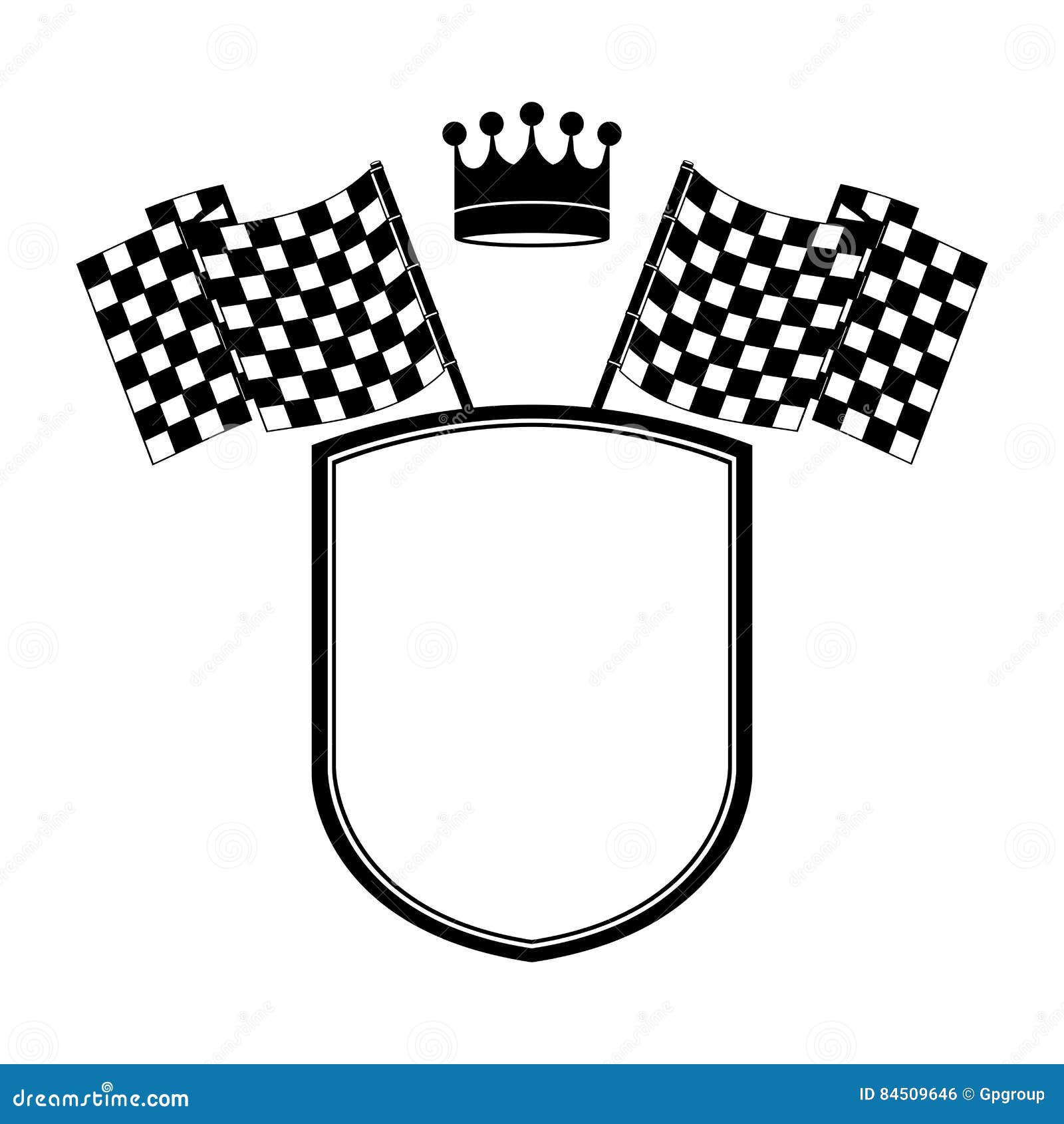 Monochrome Shield with Crown and Racing Flags Stock Vector ...