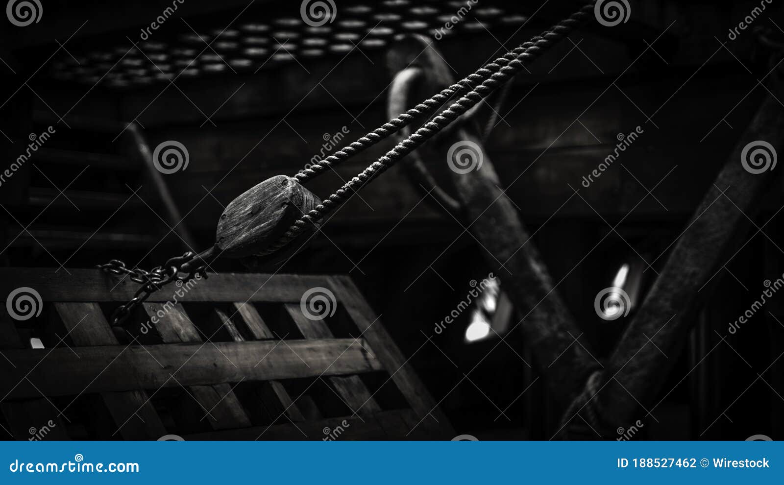 Monochrome Shot of a Ship S Ropes and Chains Stock Photo - Image of ...