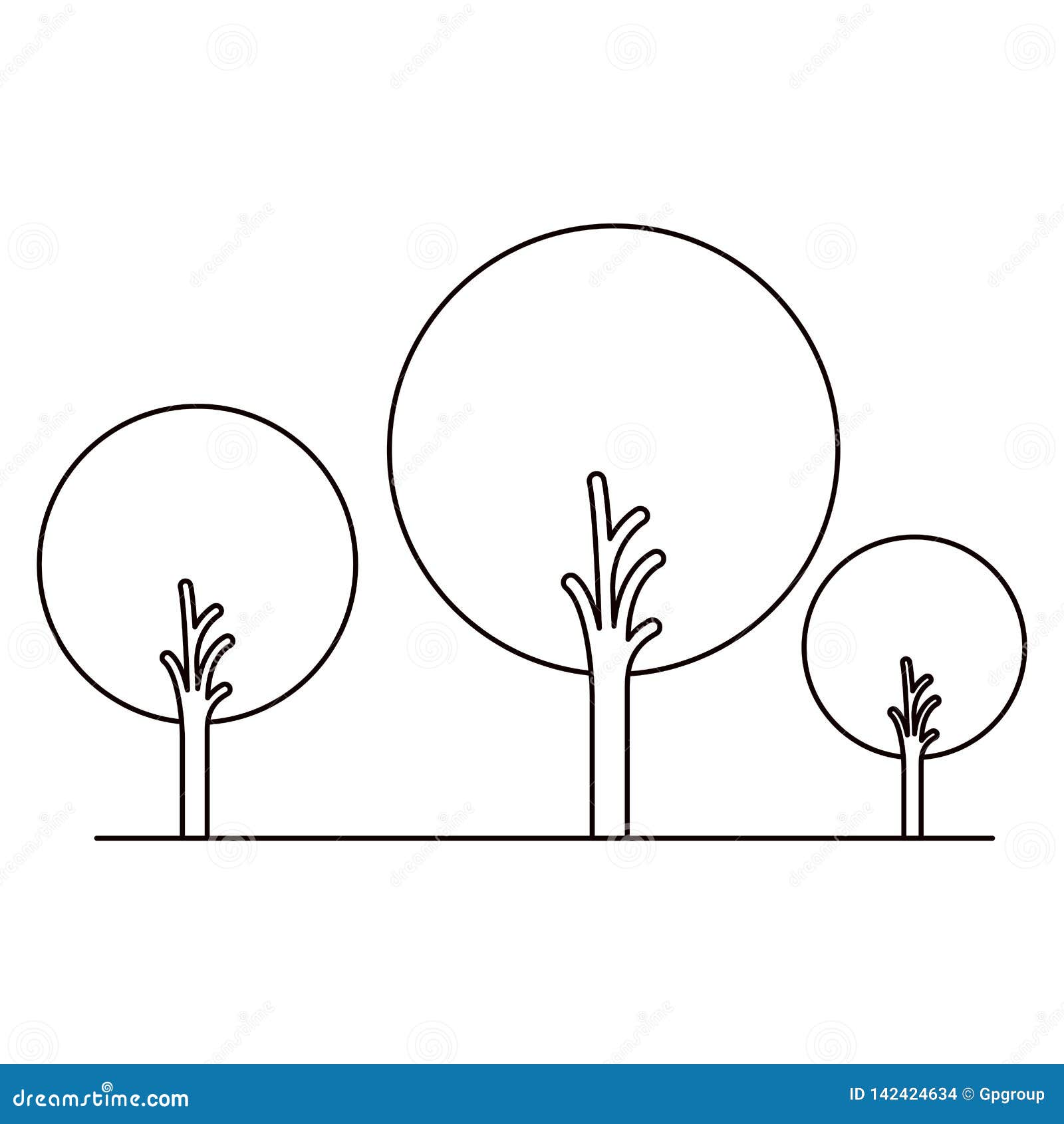 Monochrome Silhouette of Abstract Trees Set with Foliage in Round Shape ...