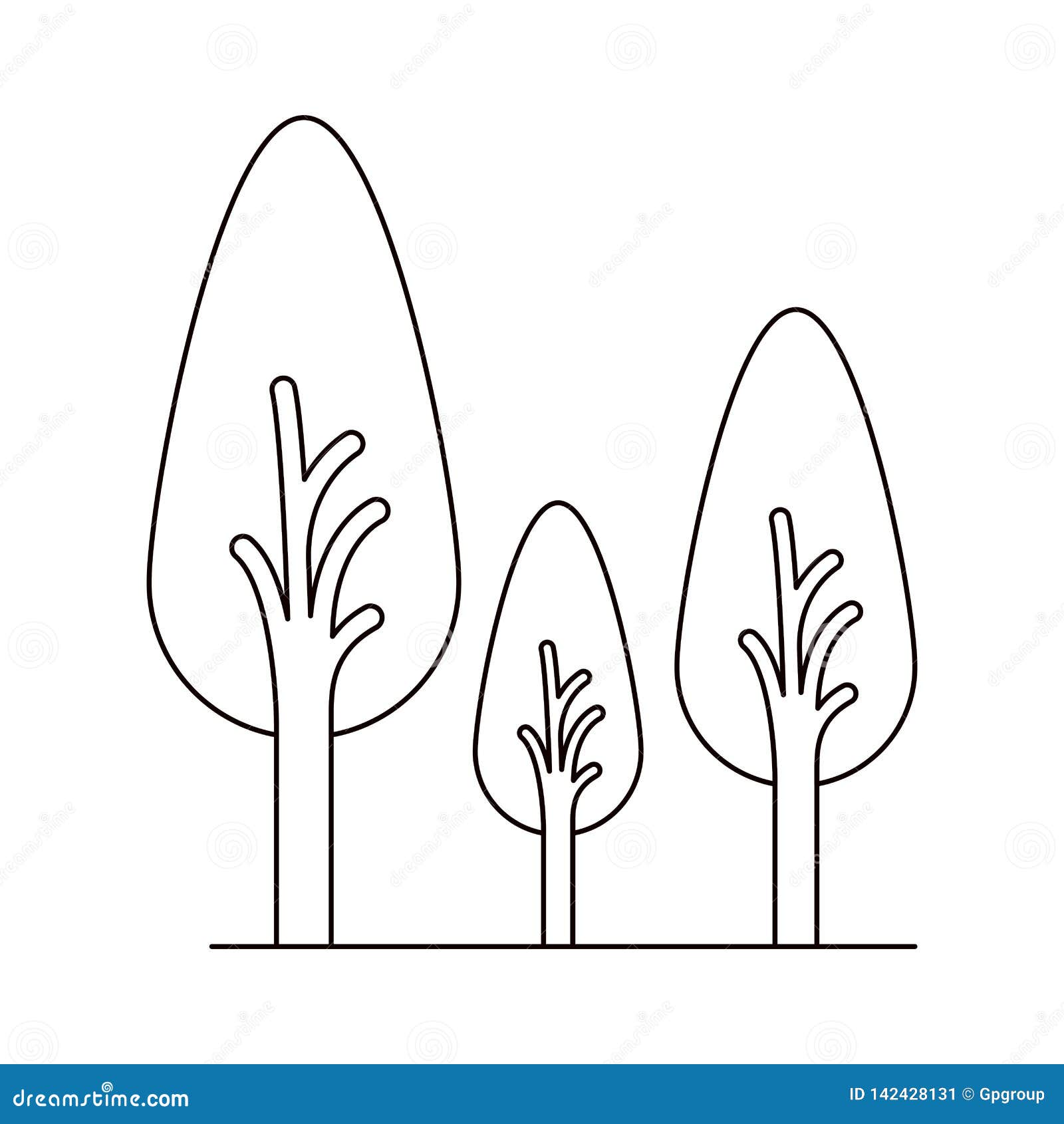 Monochrome Silhouette of Abstract Trees Set with Foliage in Shape Oval ...