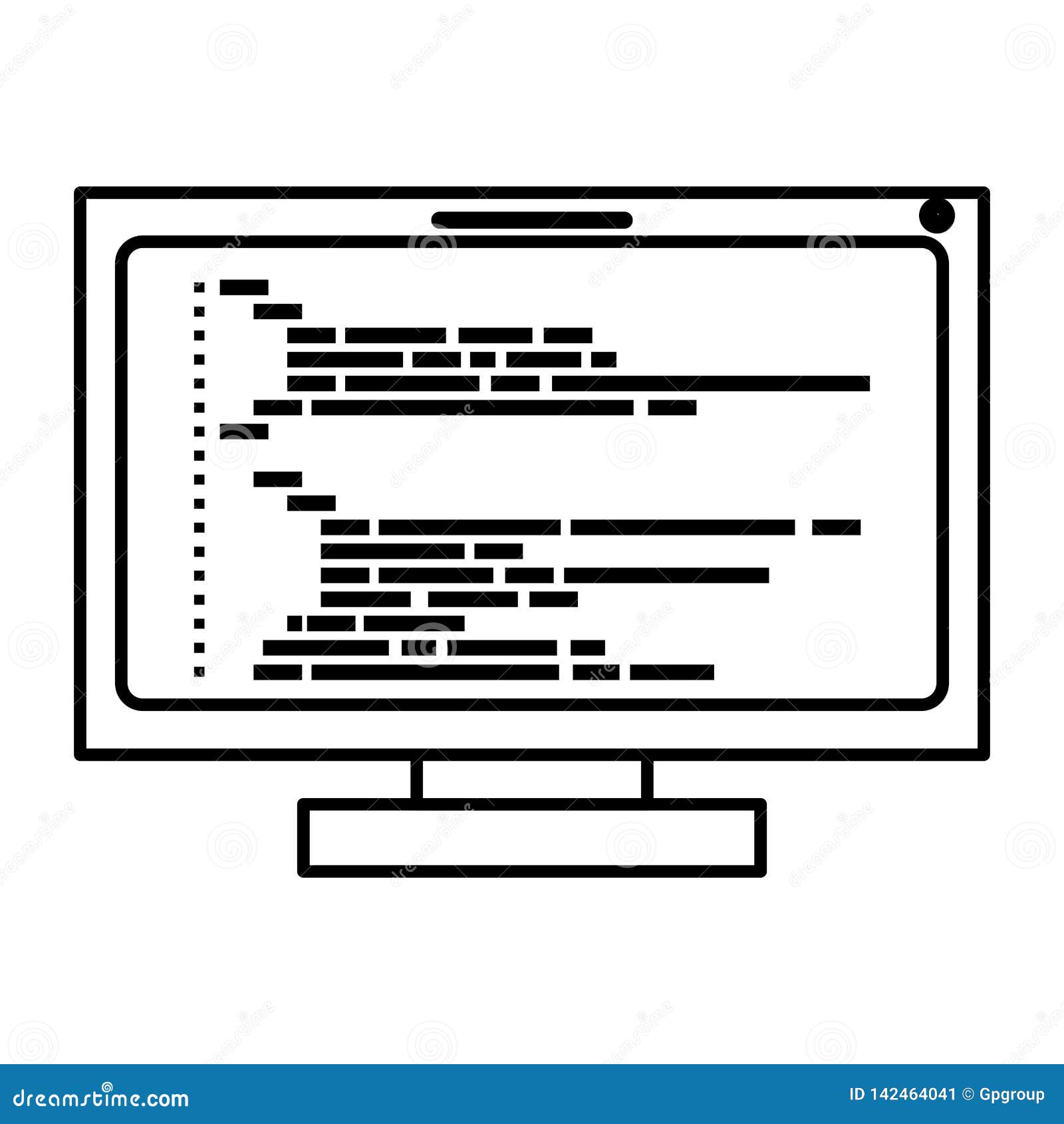 Monochrome Silhouette Of Lcd Monitor With Screen Programming Window With Script Code Stock