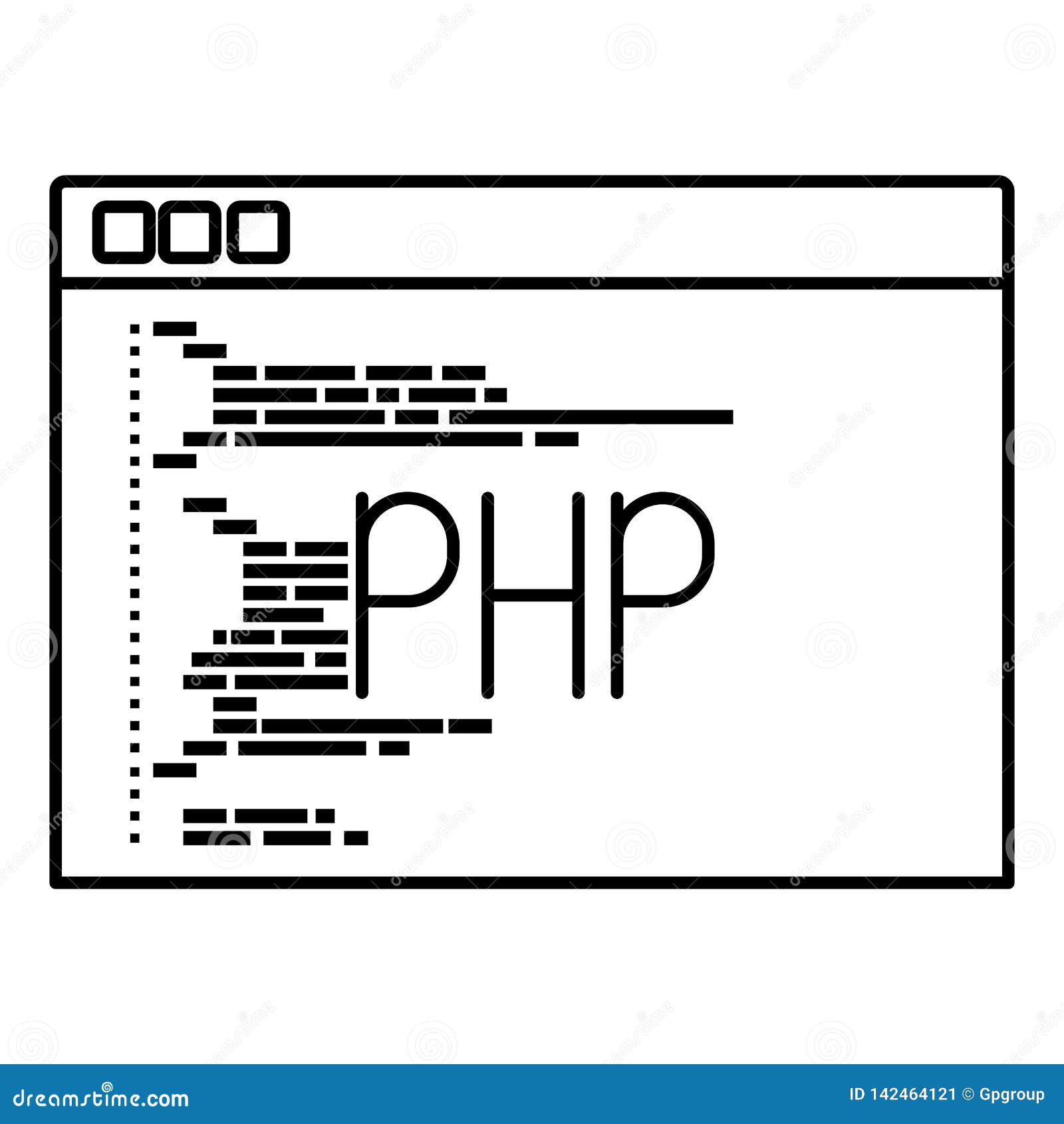 Monochrome Silhouette Of Programming Window With Script Code Php Stock Vector Illustration Of