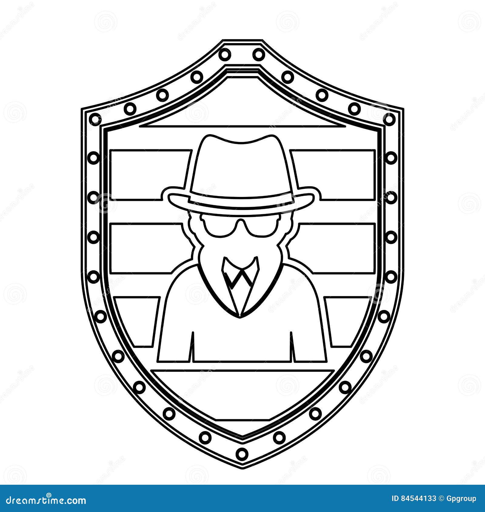 Monochrome Silhouette of Wooden Shield with Hacker Stock Vector ...