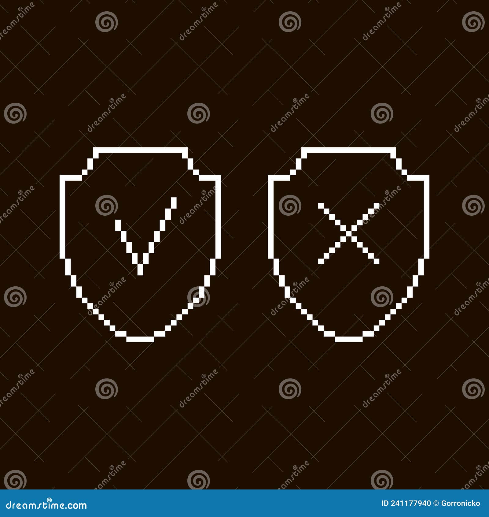 Simple Vector Flat Pixel Art Set of Two White Shields with Tick and ...