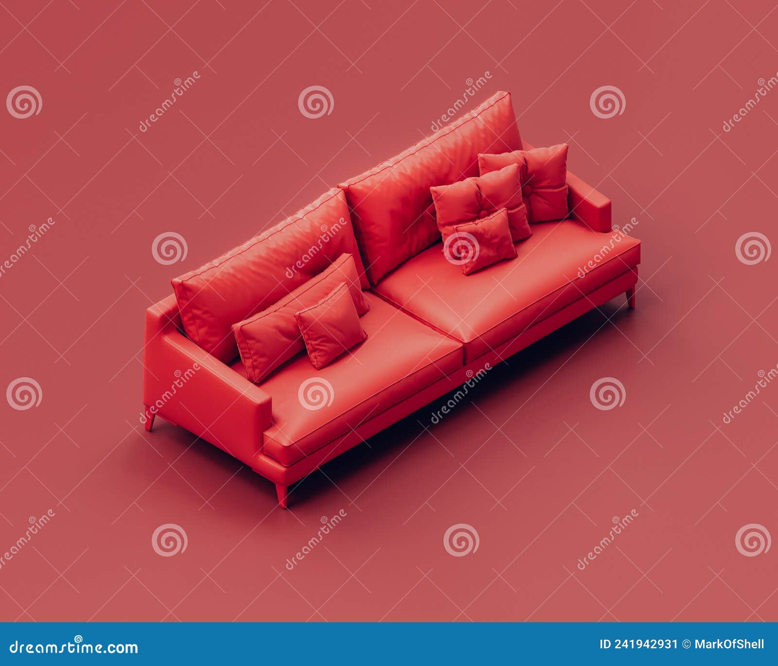 Monochrome Single Color Red Sofa in Red Room, Isometric Single Red ...