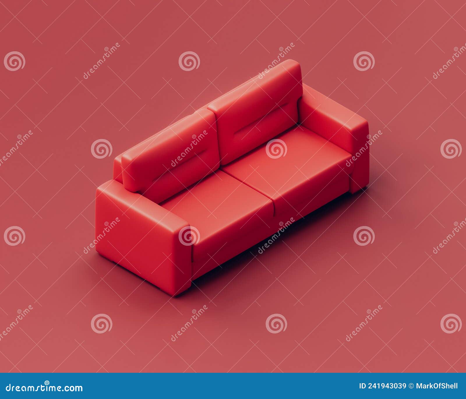 Monochrome Single Color Red Sofa in Red Room, Isometric Single Red ...