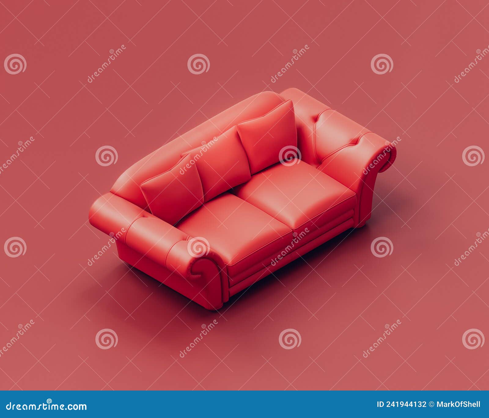 Monochrome Single Color Red Sofa in Red Room, Isometric Single Red ...