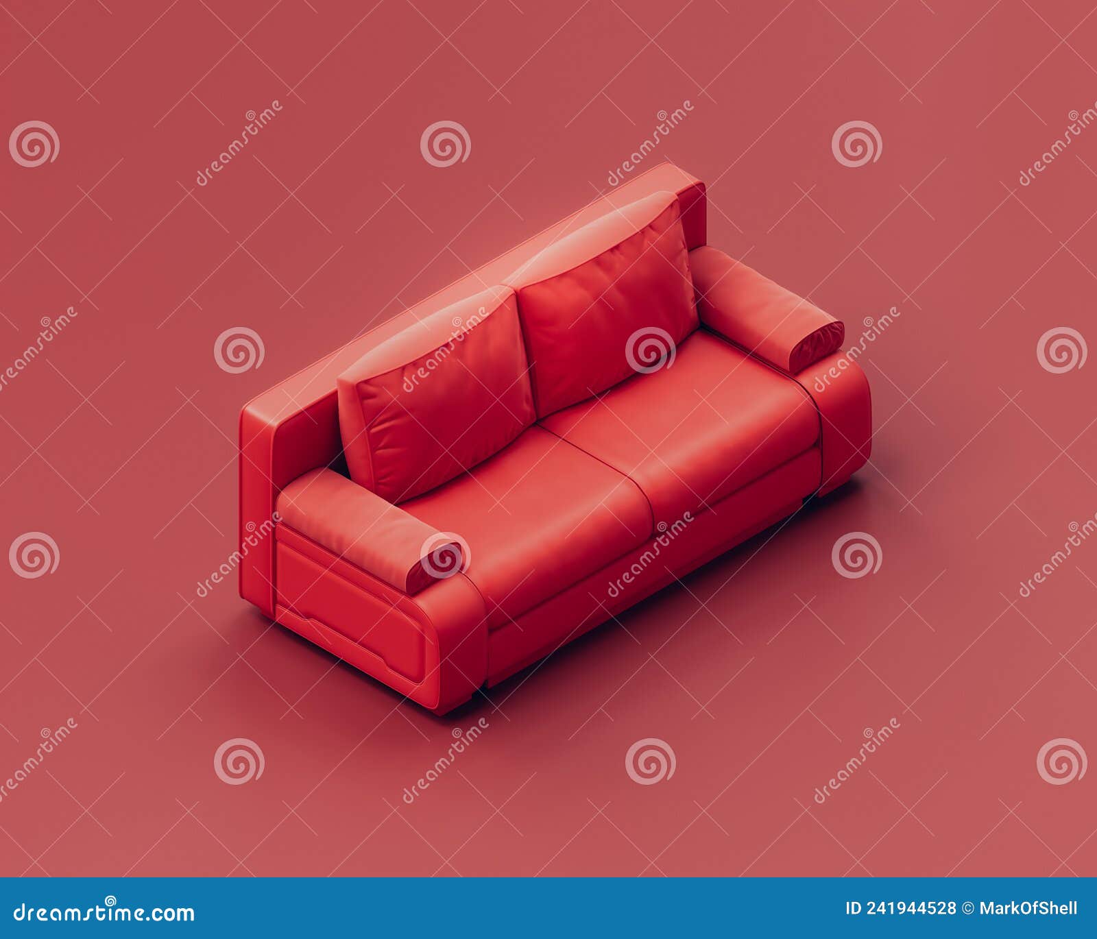 Monochrome Single Color Red Sofa in Red Room, Isometric Single Red ...