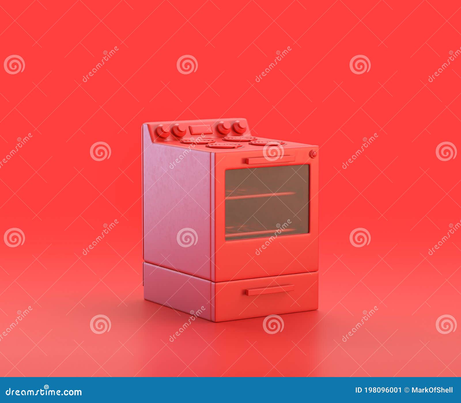Monochrome Single Red Color Oven in Red Background,single Color, 3d ...