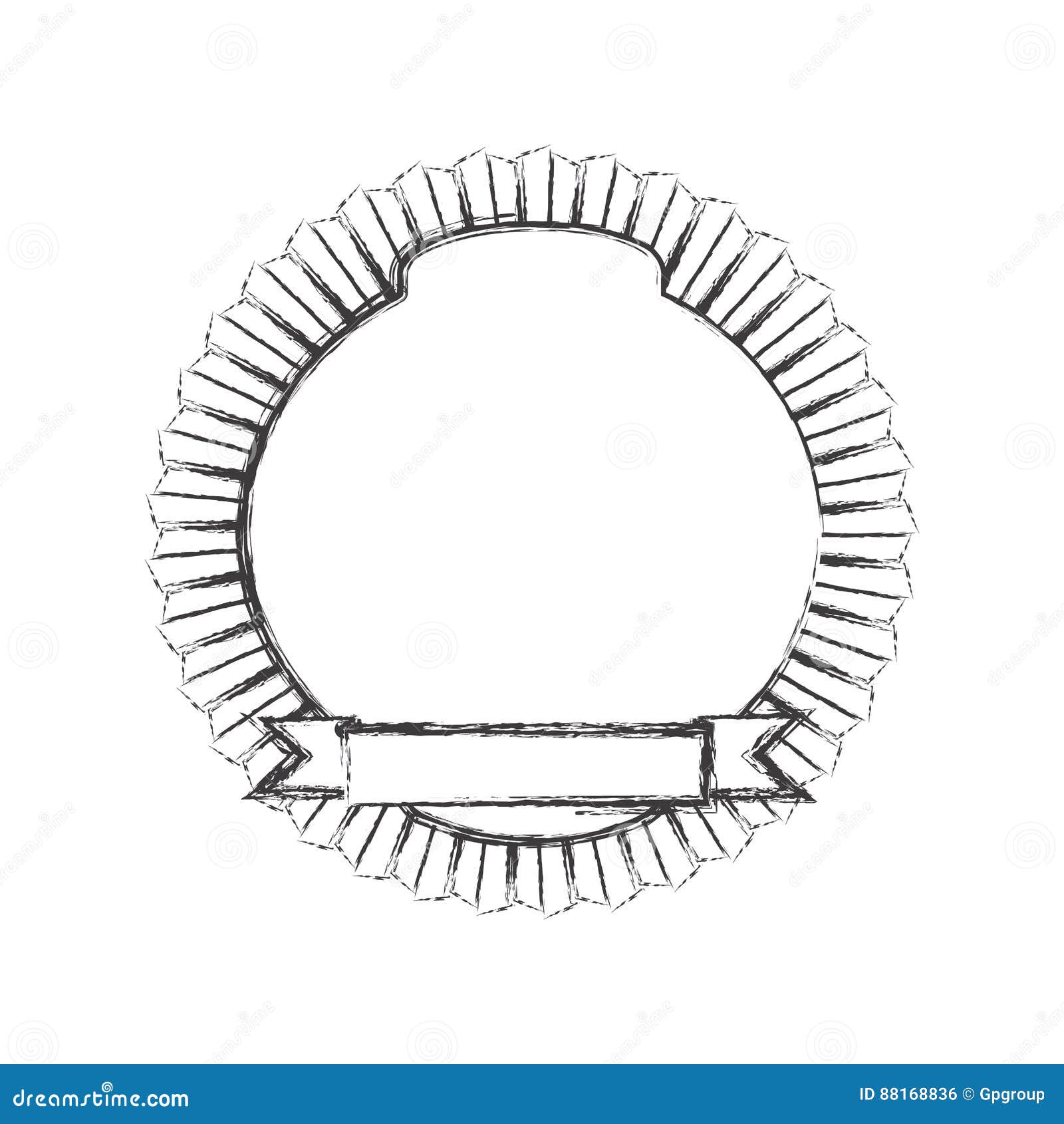 Monochrome Sketch of Circular Emblem with Ribbon in the Bottom Side ...