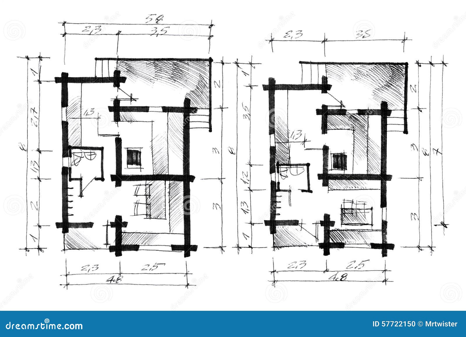 Monochrome Sketch of a House Plan Stock Illustration - Illustration of ...