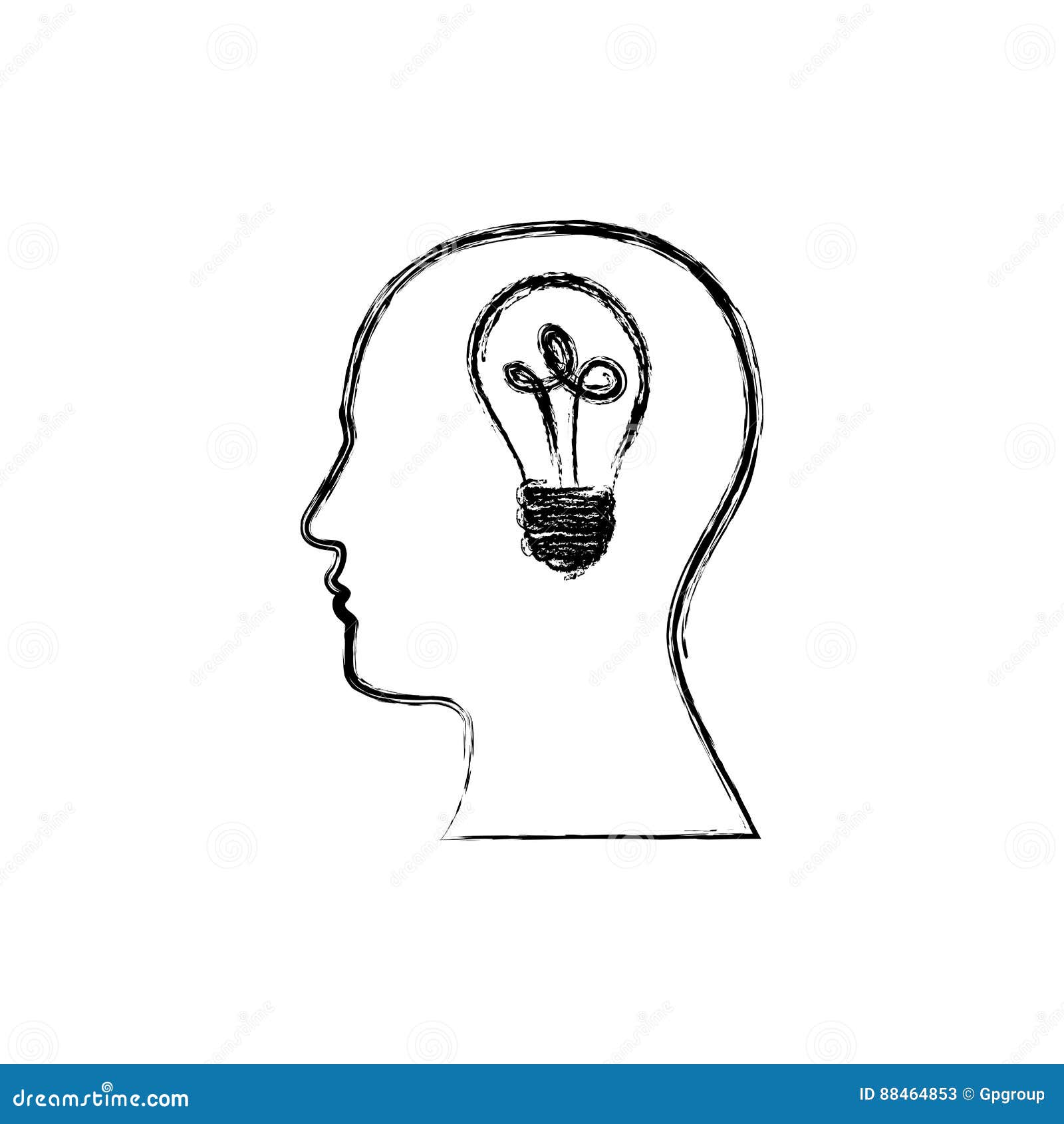 Monochrome Sketch of Silhouette Human Face with Light Bulb in Mind ...