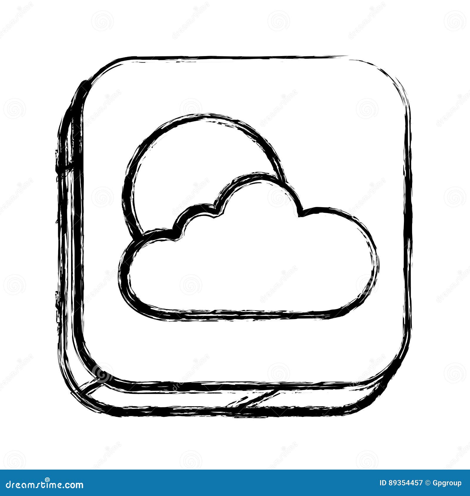 Monochrome Sketch of Square Button with Cloud and Sun Stock ...