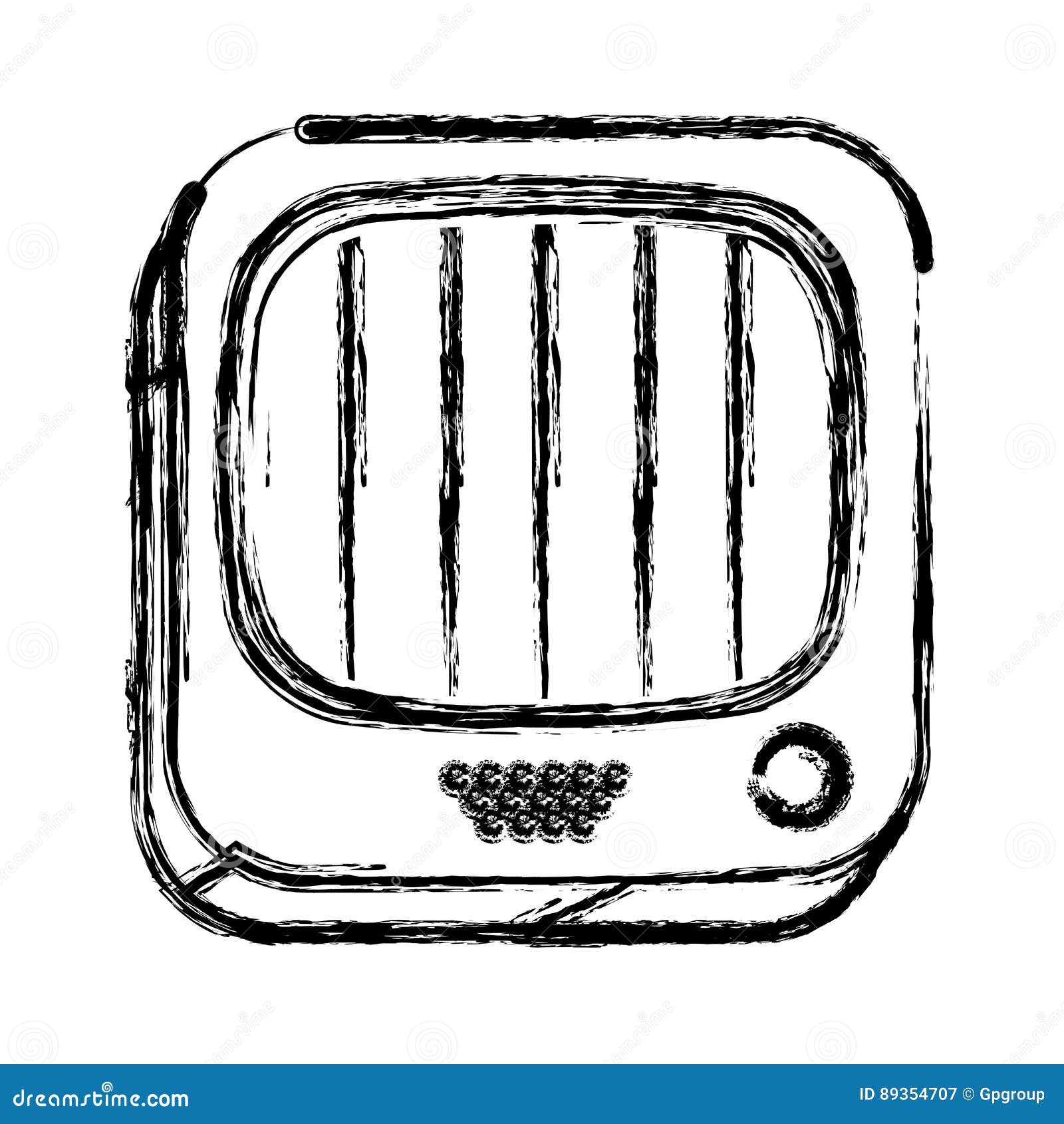 Monochrome Sketch of Square Button with Old Television Stock ...
