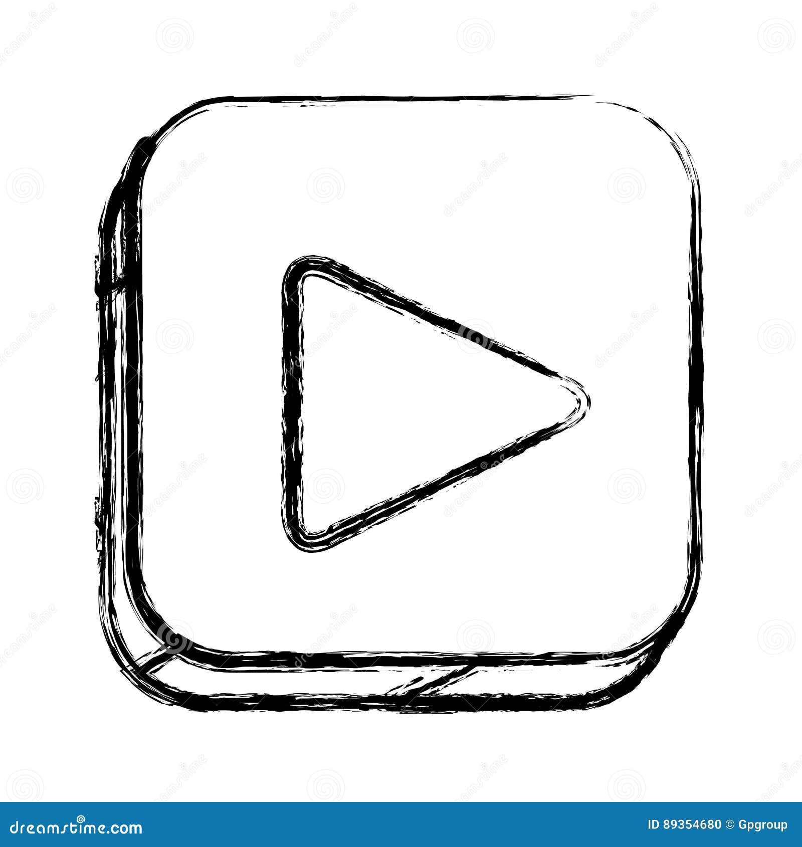 Monochrome Sketch of Square Button with Play Button Stock Illustration ...