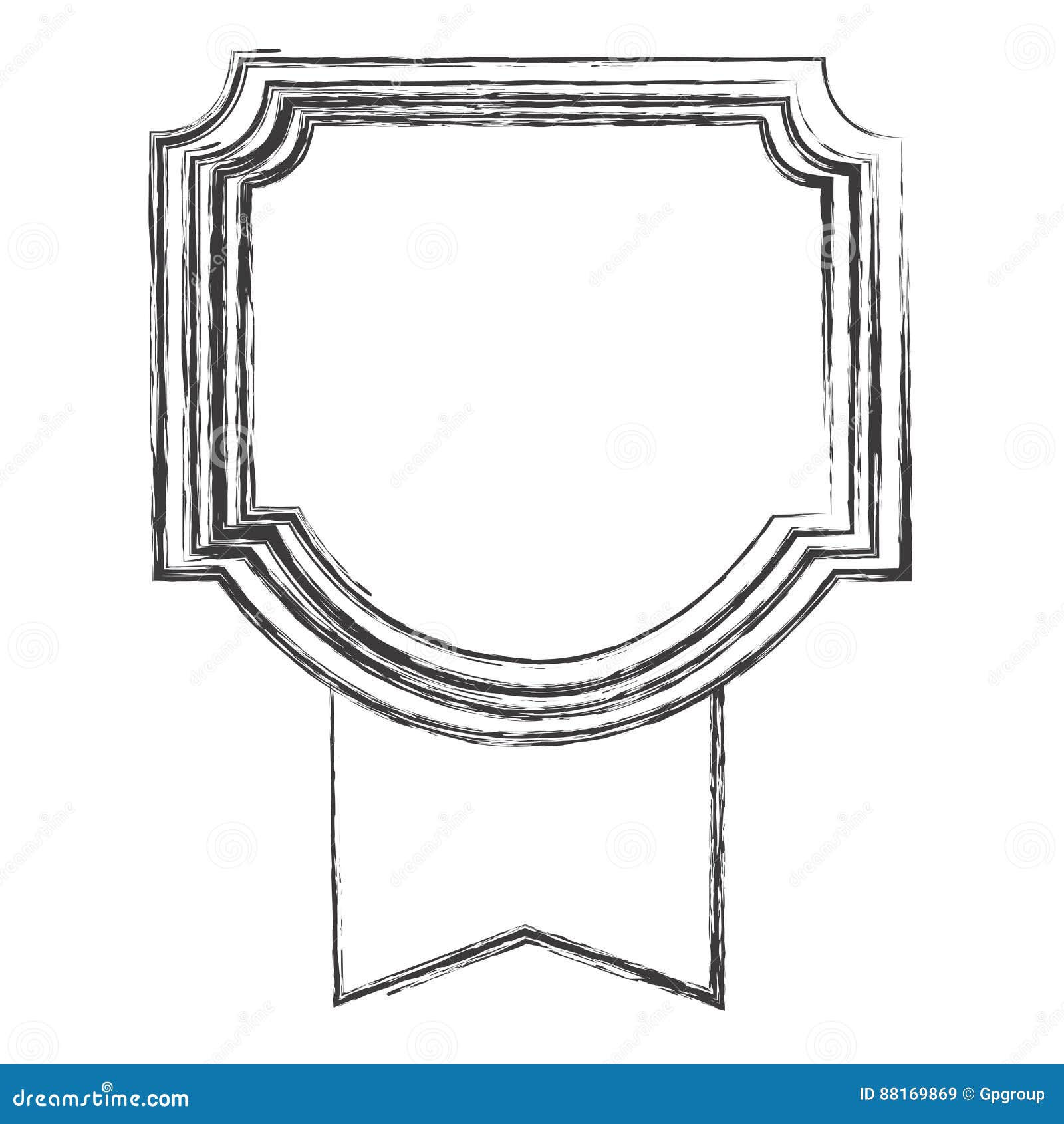Monochrome Sketch of Square Rounded Frame with Wide Ribbon in the ...