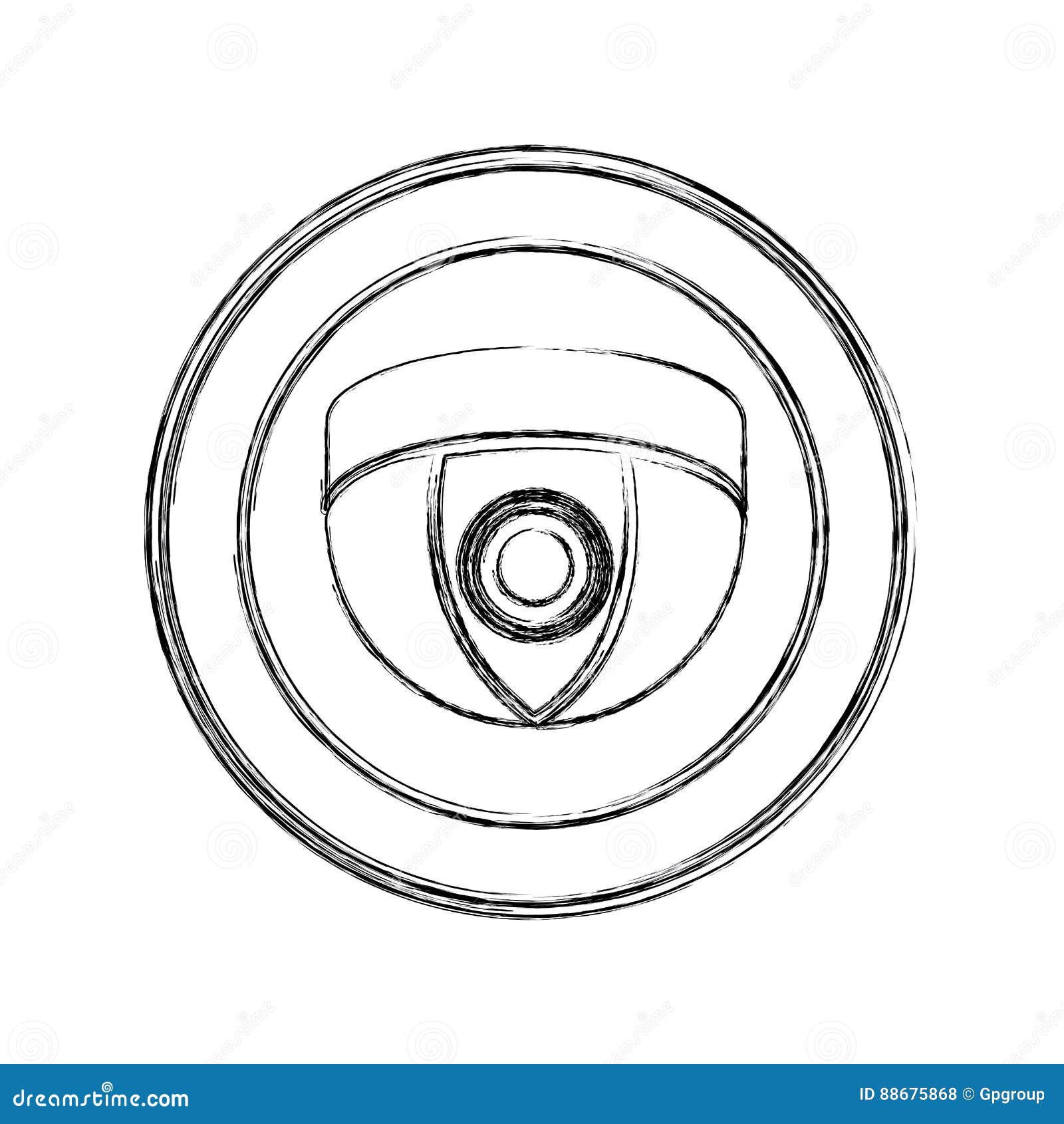 Monochrome Sketch of Video Security Camera in Shape Dome in Circular ...