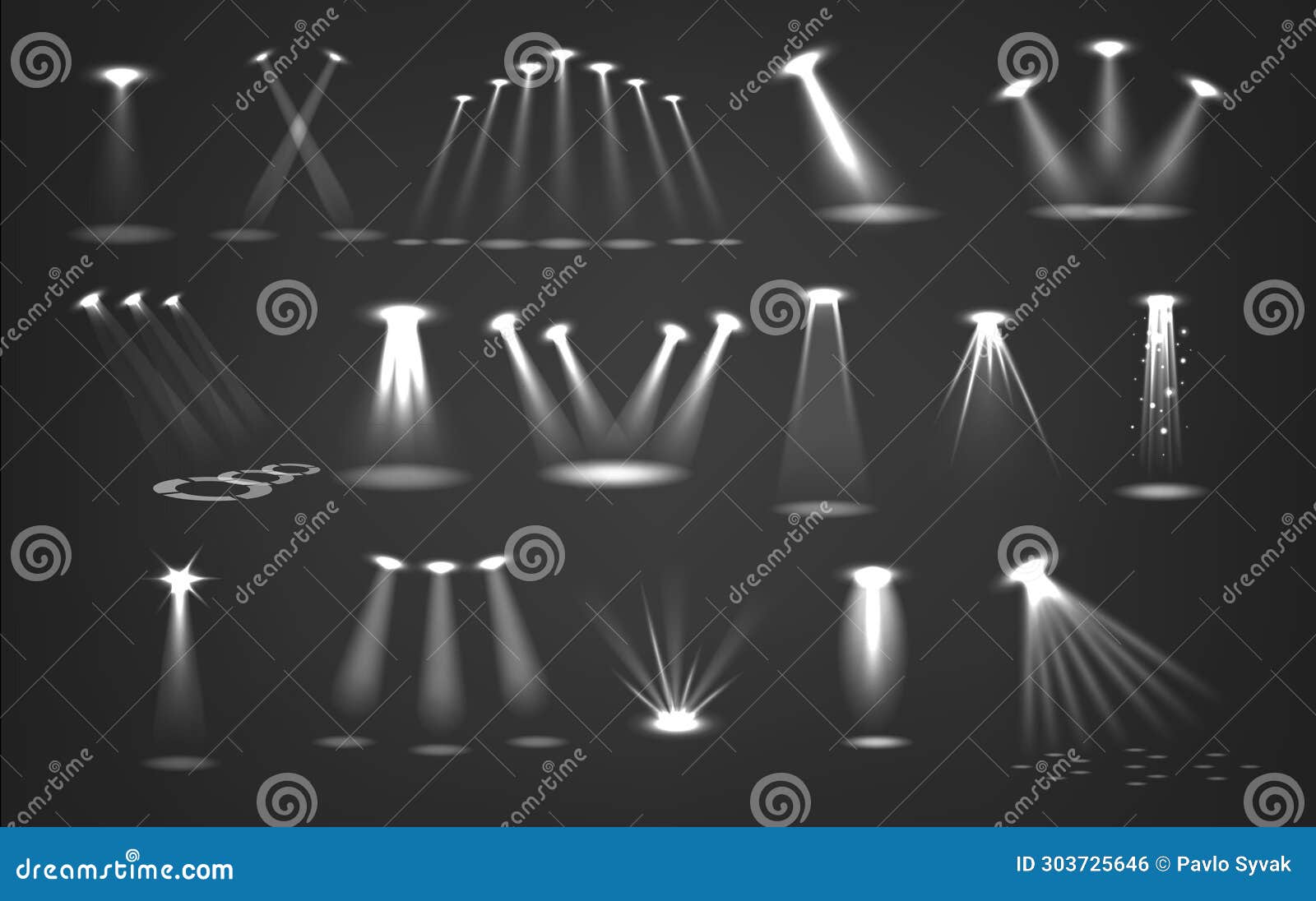 Monochrome Spotlight Beams Set. Concentrated, Intense Rays of Light ...