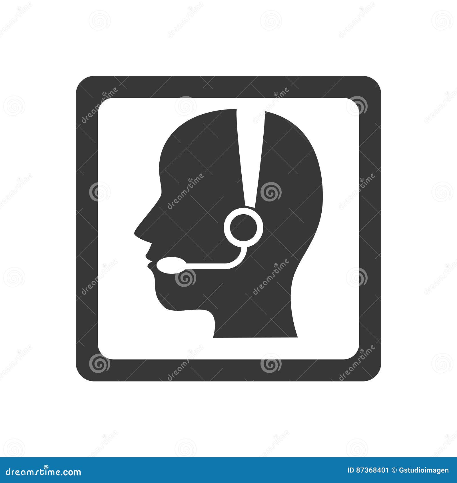 Monochrome Square Button with Call Center Operator with Handset Stock ...