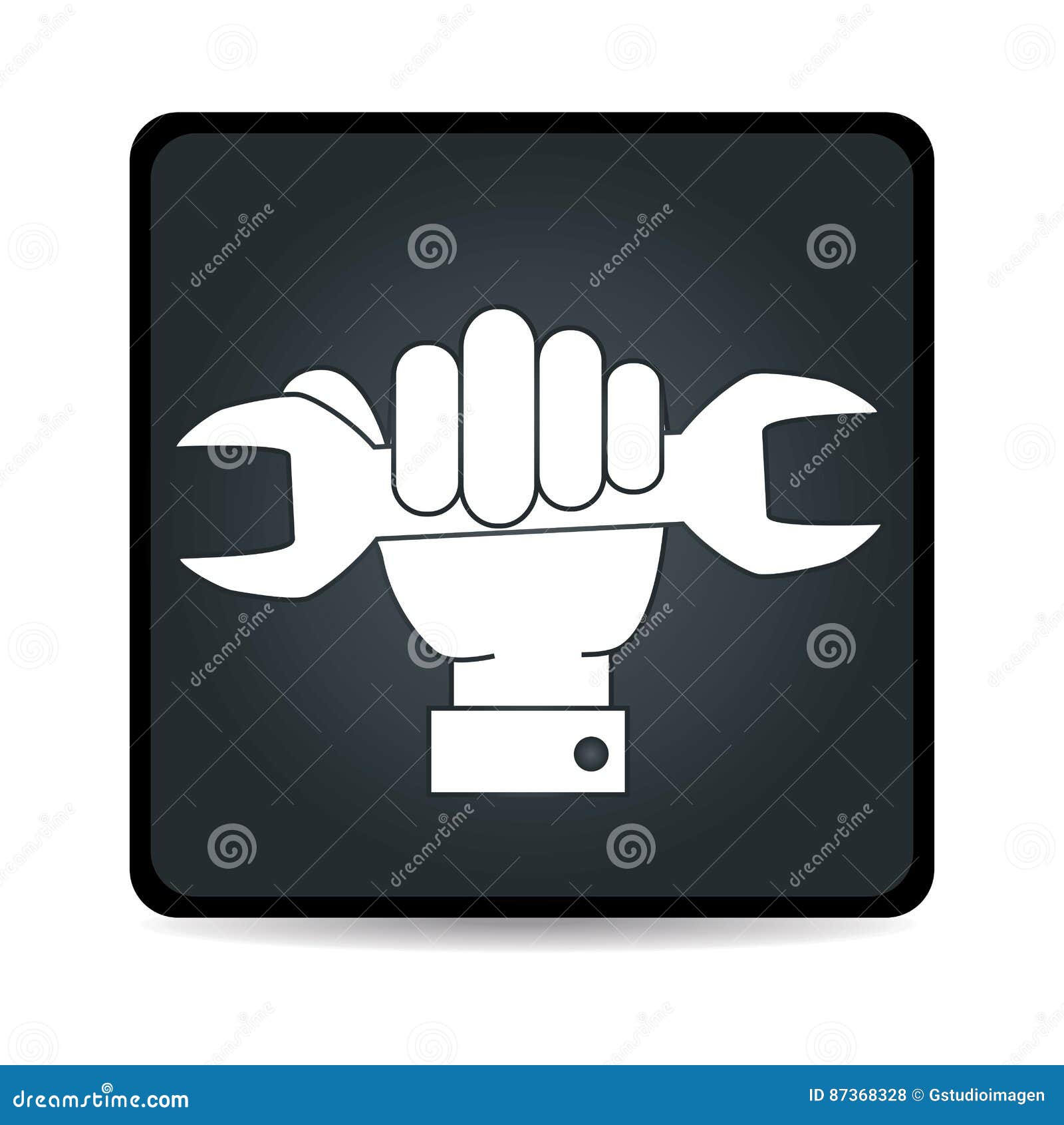 Monochrome Square Emblem of Hand with Wrench Stock Vector ...