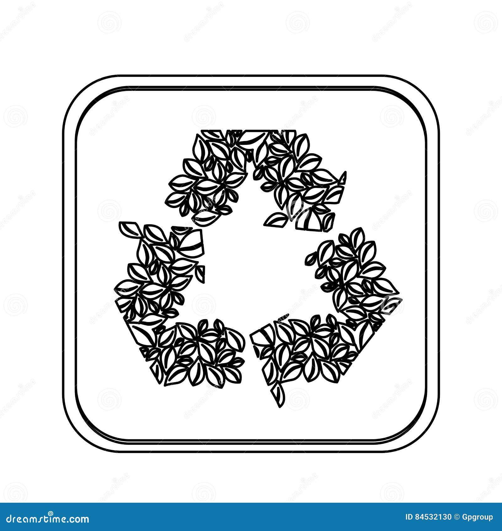 Monochrome Square with Recycling Symbol with Leaves Stock Vector ...