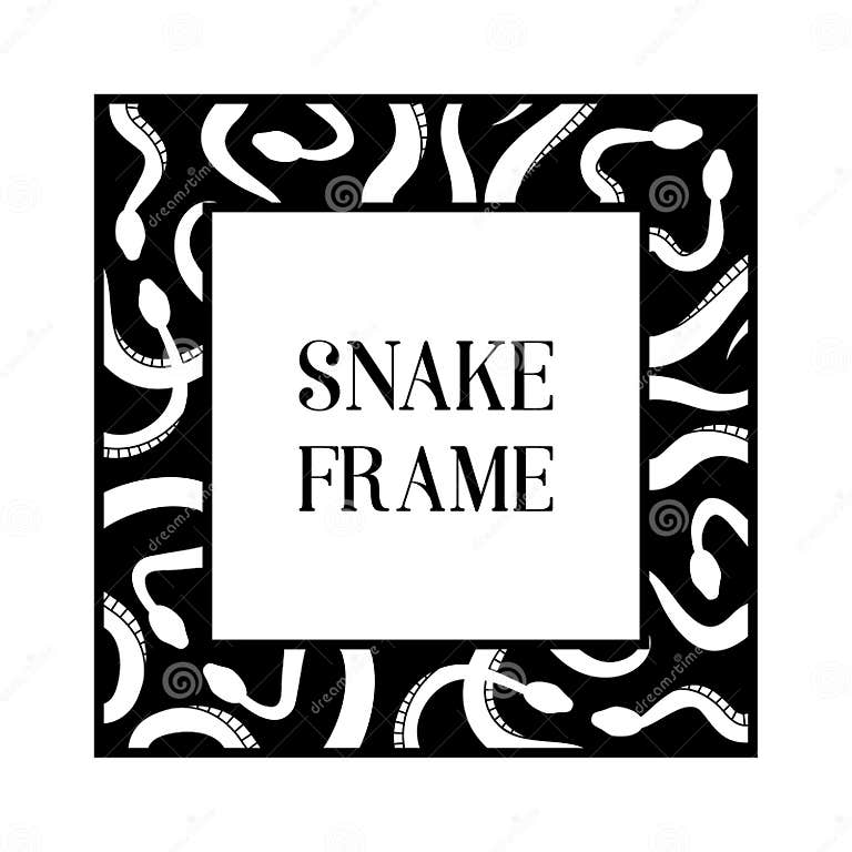 Monochrome Square Snake Frame. Mystic Snake and Moon in Rectangular ...