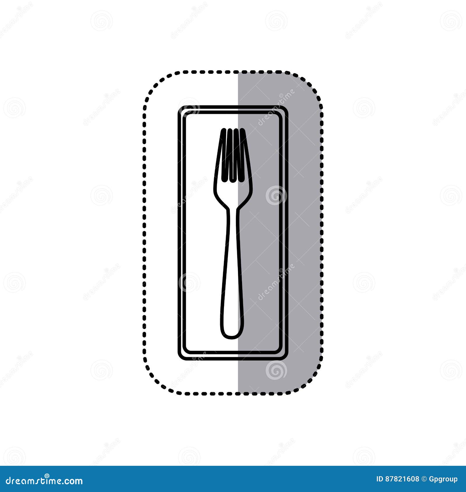 Monochrome Sticker of Rectangle Banner Frame with Silhouette Fork Stock ...