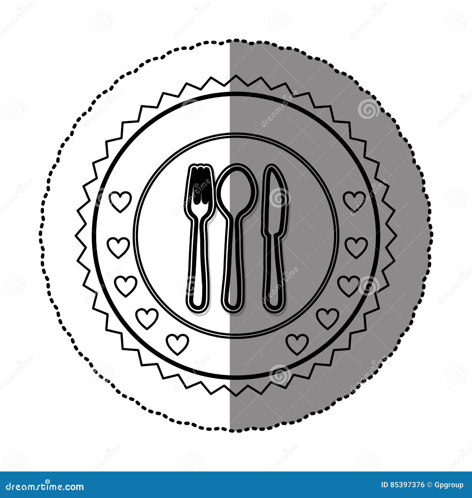 Monochrome Sticker Round Frame with Cutlery Set Stock Illustration ...