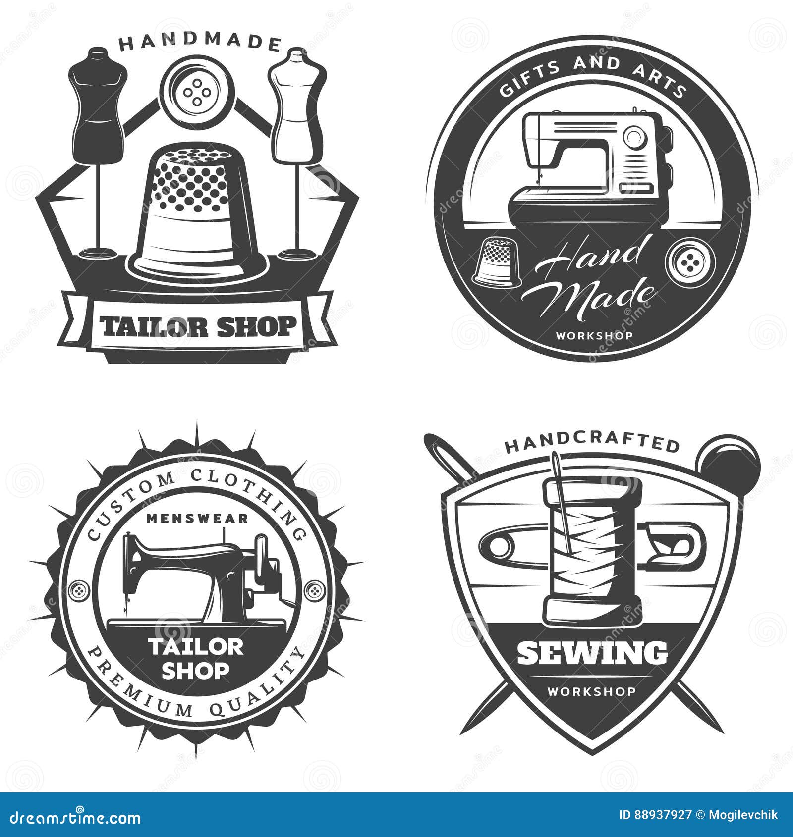 Monochrome Tailor Emblems Set Stock Vector - Illustration of embroidery ...
