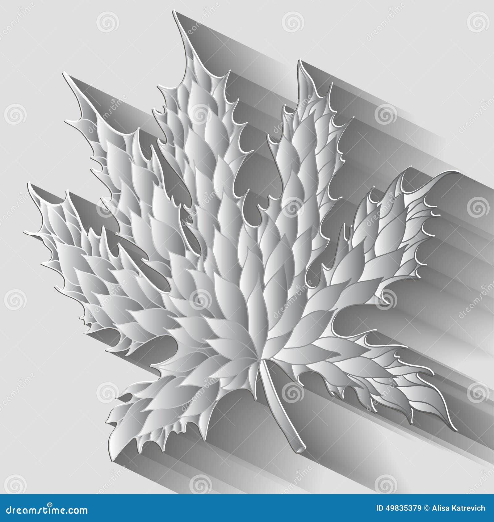 Monochrome Textured Maple Leaf with Shadow. Vector Stock Vector ...