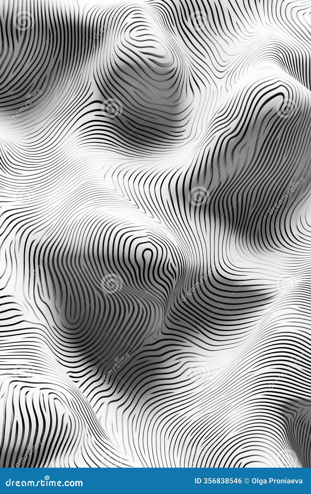 Monochrome Topographic Abstract Art with Wavy Contour Lines Stock Photo ...