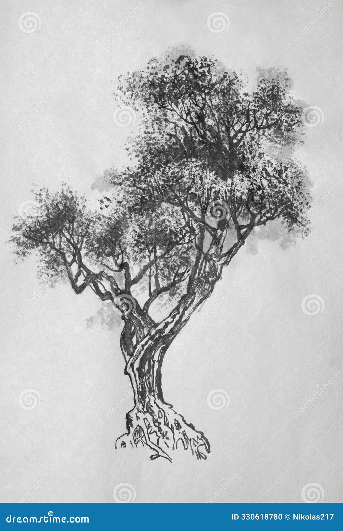 Monochrome tree drawing stock illustration. Illustration of nature ...