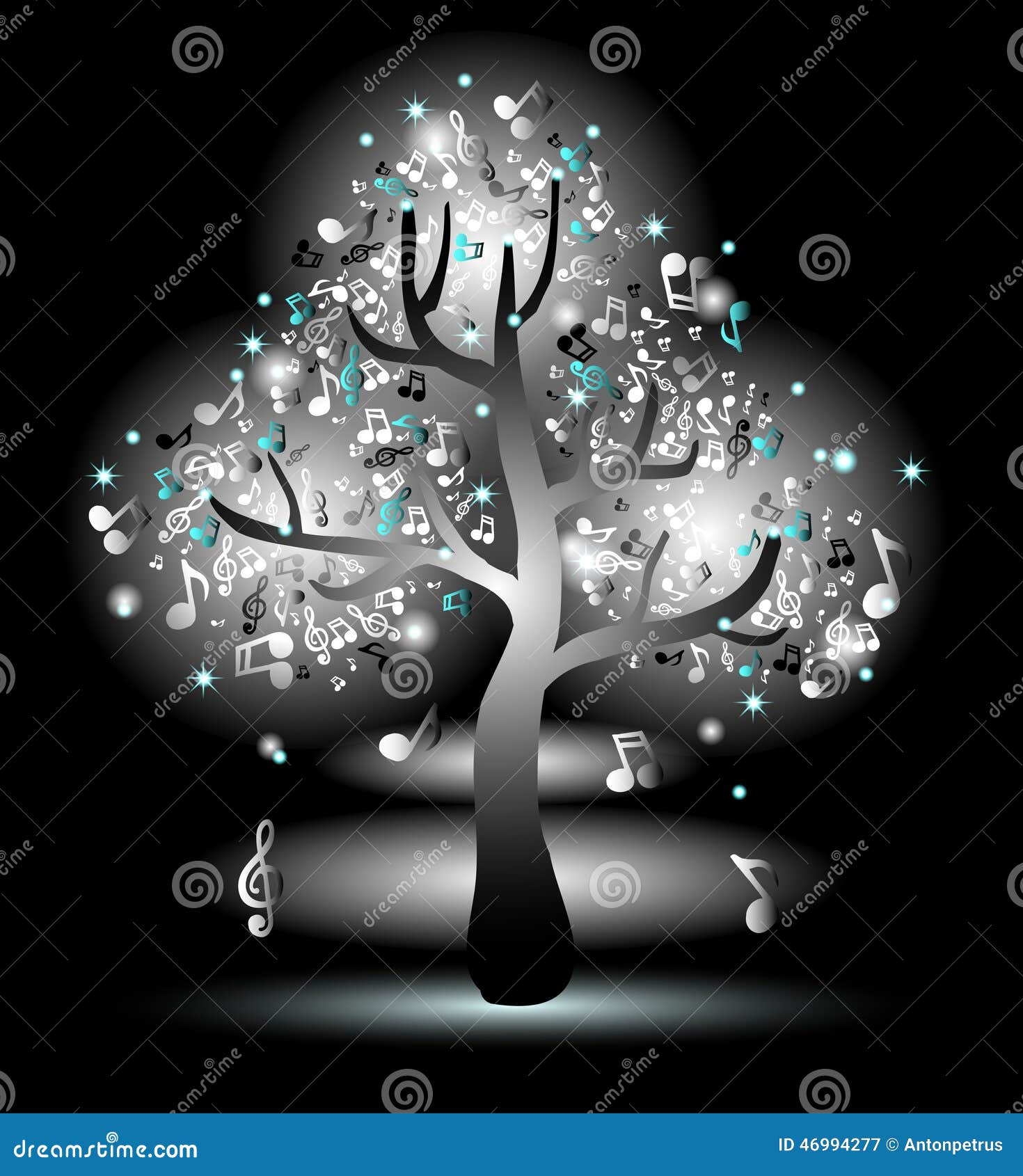 Monochrome Tree with Music Notes Stock Vector - Illustration of ...