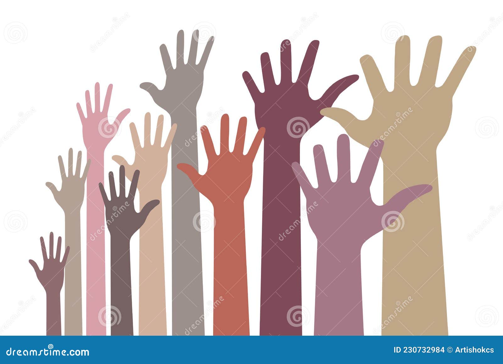 Monochrome Up Hands Colorful Distort Icon. Raised Hands in Perspective ...
